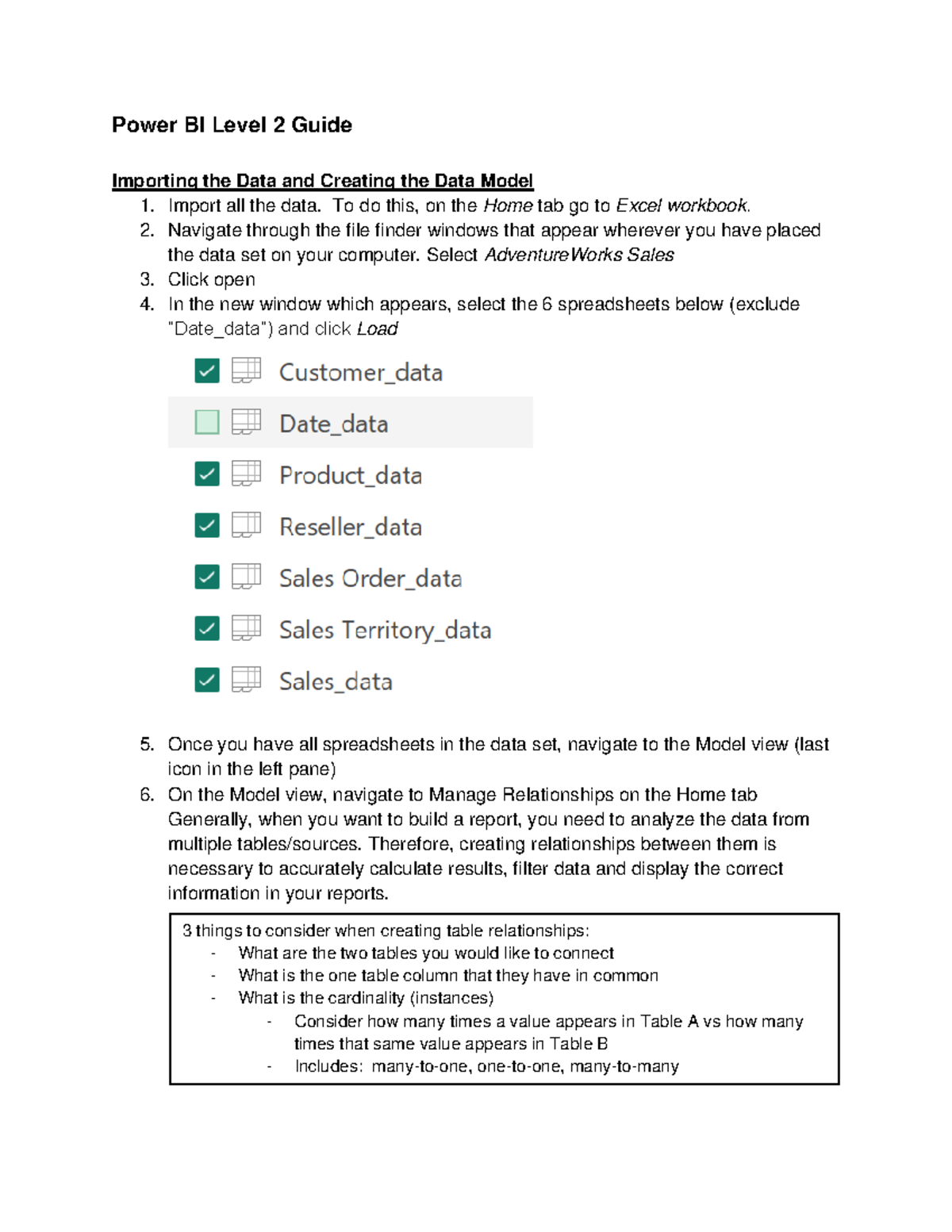 Power BI Level 2 Guide: Importing Data & Creating Models - Studocu