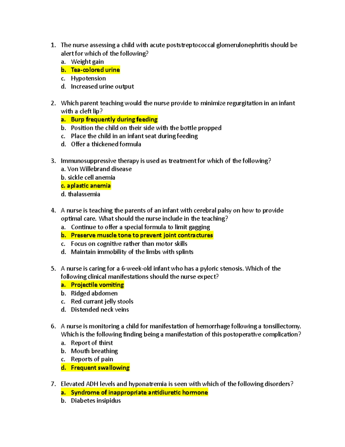 PEDS 101 - Practice Questions for Pediatric Exam #1 - Studocu