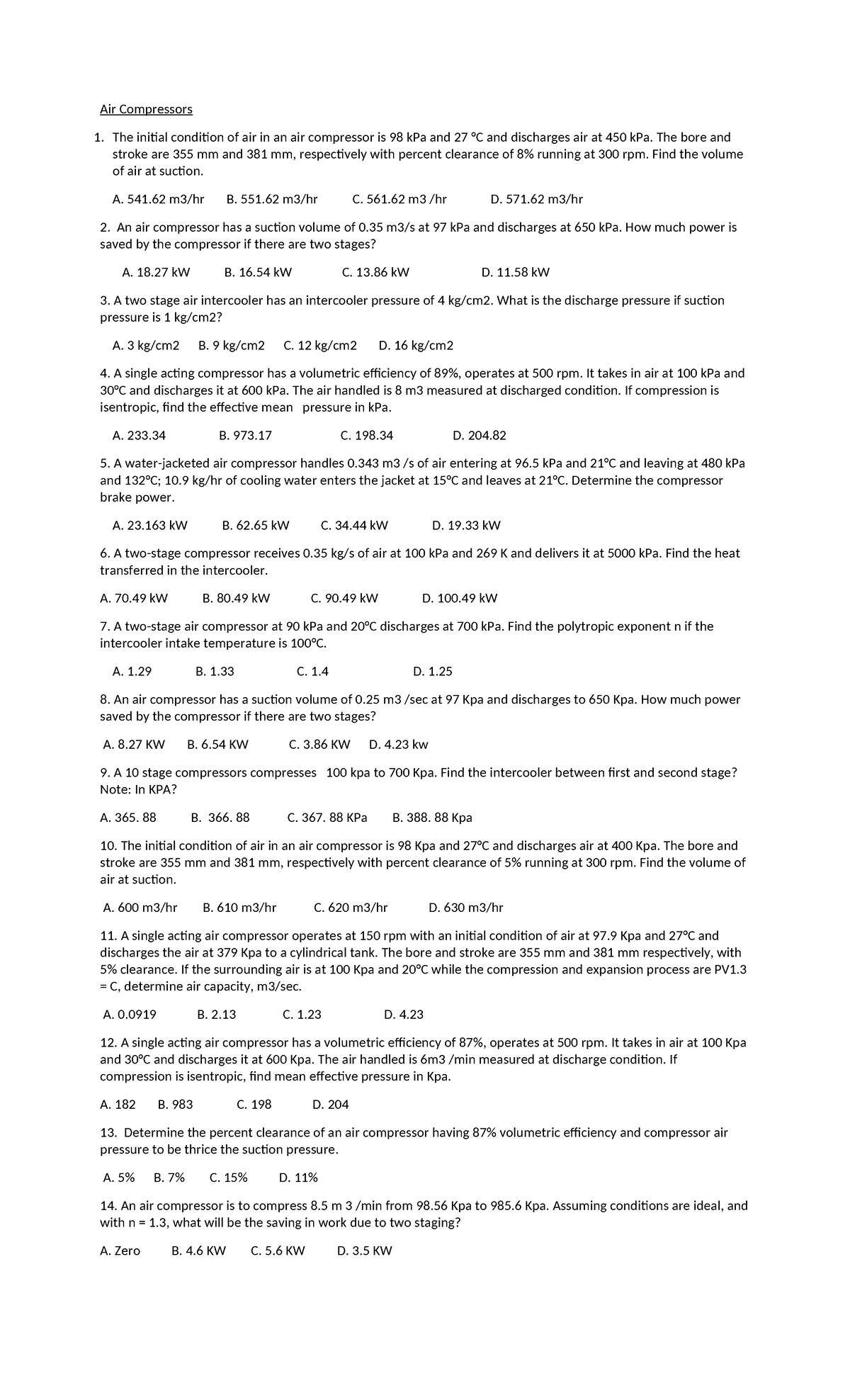 Air Compressors CL-101: Comprehensive Review & Calculations Guide - Studocu