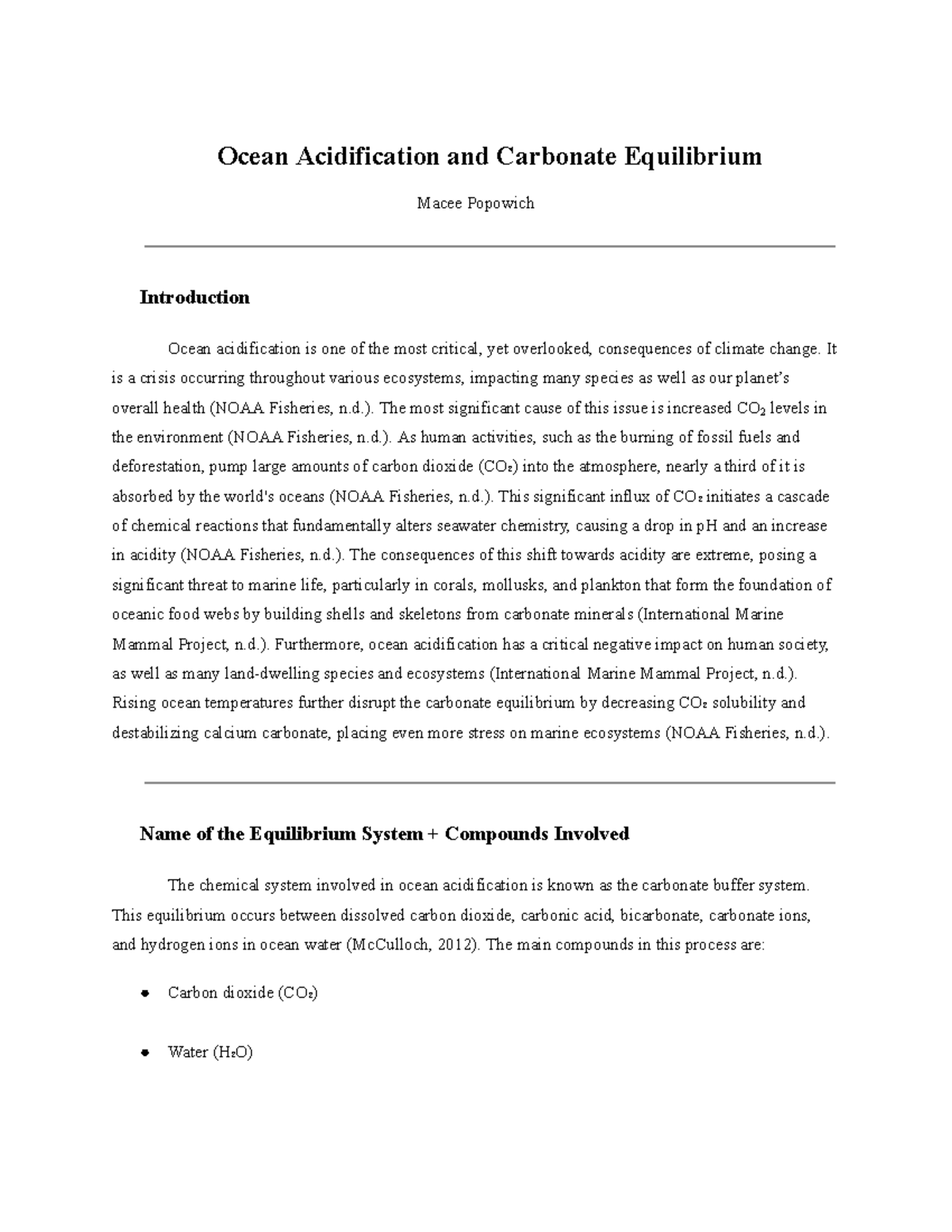 SCH4U - Assignment 3: Ocean Acidification & Carbonate Equilibrium ...