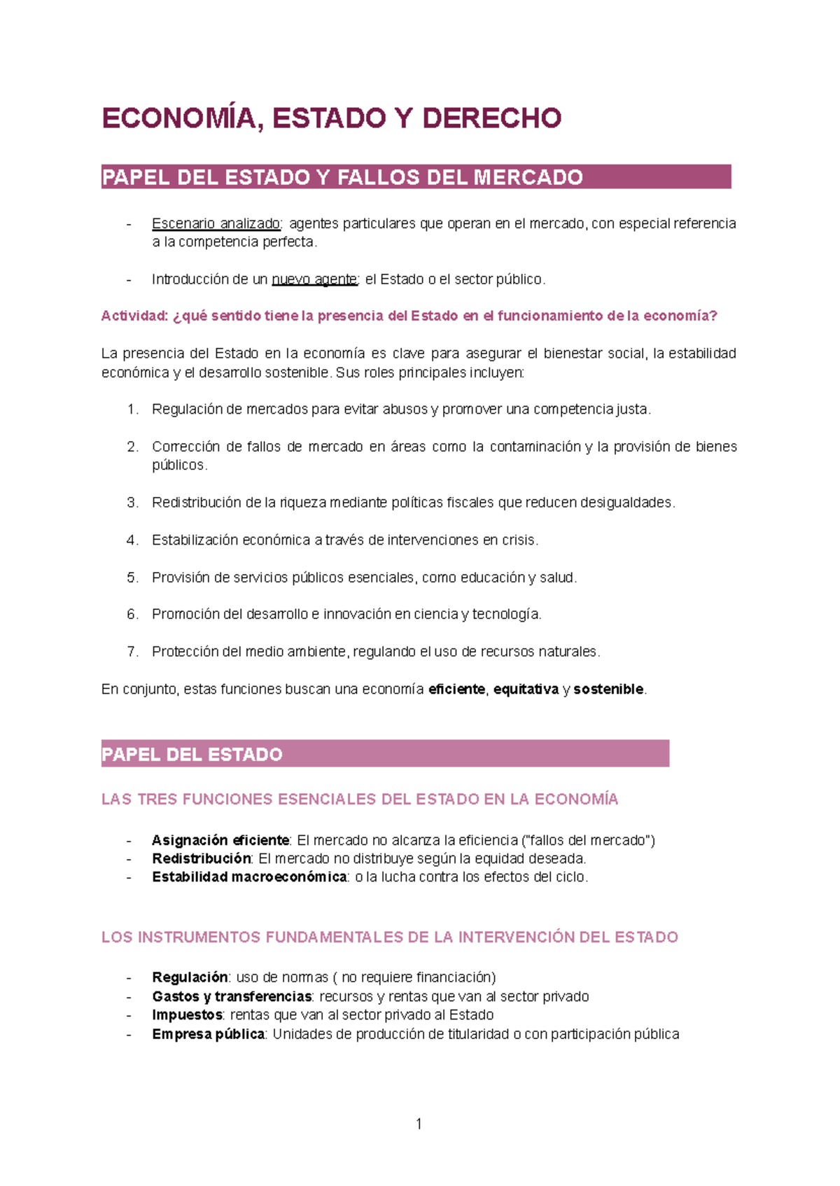ECON 101: Papel del Estado en la Economía y Fallos del Mercado - Studocu
