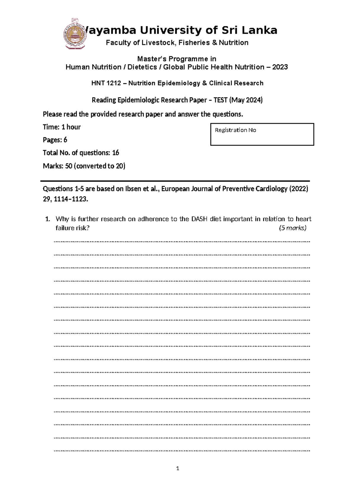 Epidemiology paper reading 2024 - Wayamba University of Sri Lanka ...