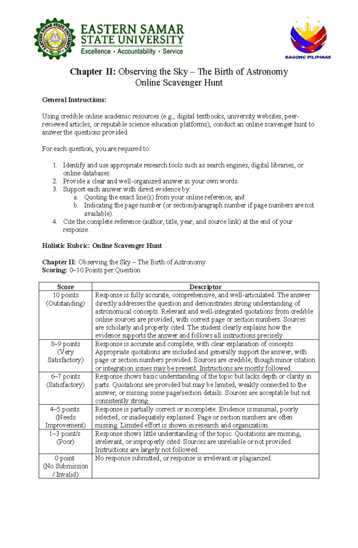 Chapter II: Observing the Sky - Astronomy Scavenger Hunt Guide - Studocu