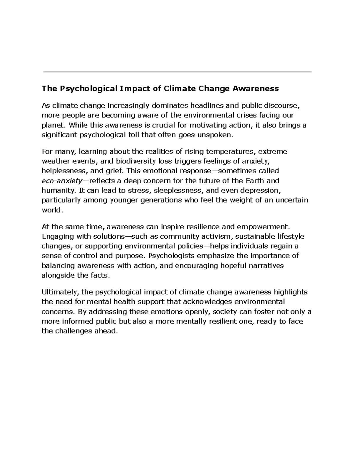 Psychological Effects of Climate Change Awareness: A Study - Studocu