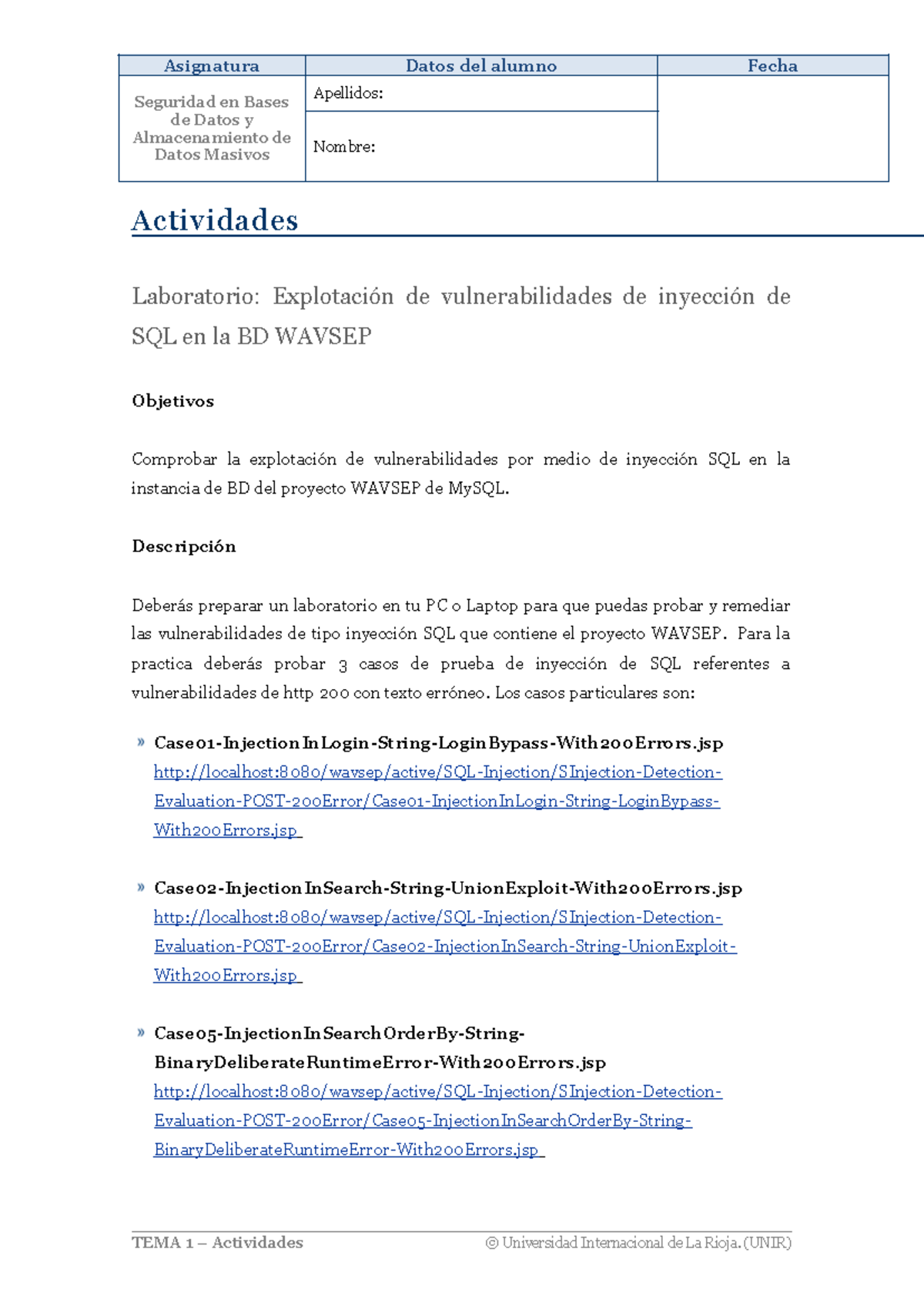 Explotación de vulnerabilidades de inyección de SQL en la BD Wavsep - Seguridad en Bases de ...