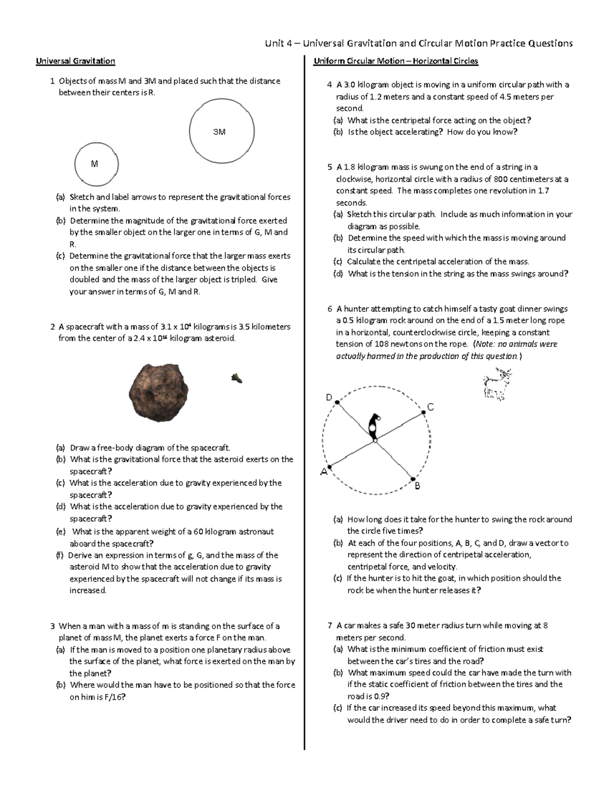 AP1-2 - Unit 4 Universal Gravitation & Circular Motion Practice ...