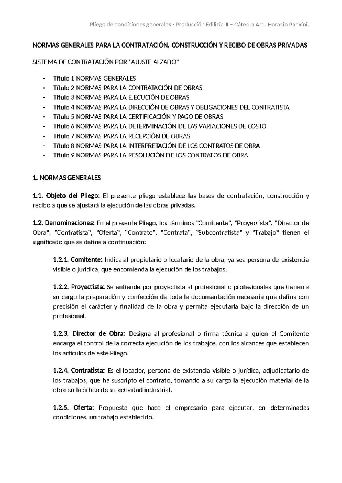 Pliego de Condiciones Generales - Producción Edilicia II - Arq. Panvini ...