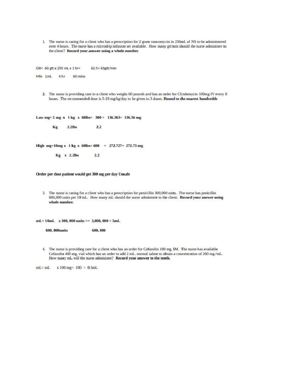 Dosage Math Practice questions - NUR 257 - Studocu