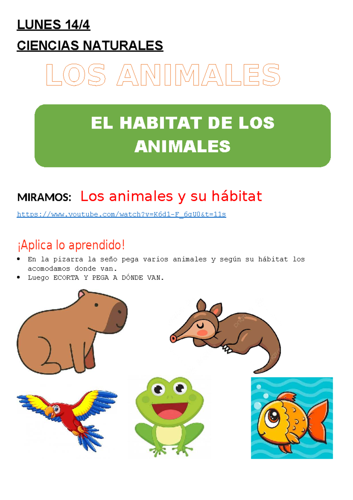 CIENCIAS NATURALES: Actividades sobre Animales y su Hábitat - Studocu