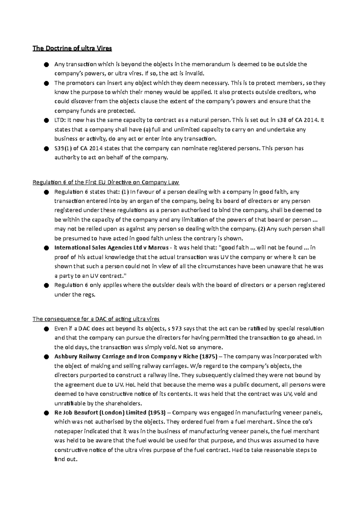 The Doctrine of Ultra Vires: Legal Implications and Case Studies - Studocu