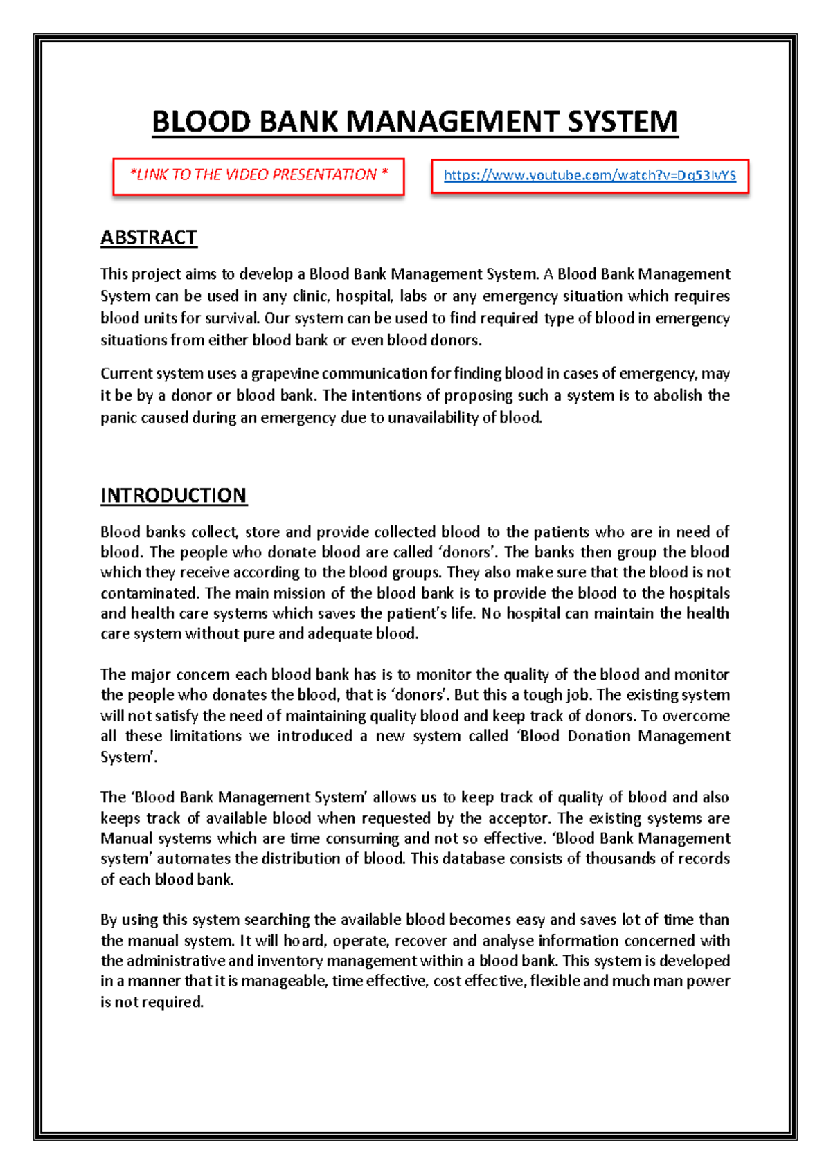 DBMS-BLOOD BANK MANAGEMENT SYSTEM: A Comprehensive Guide - Studocu