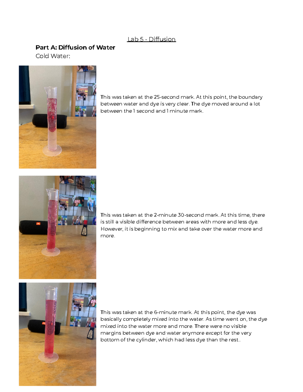 Lab 5 - Diffusion - Lab 5 - Diffusion Part A: Diffusion of Water Cold ...