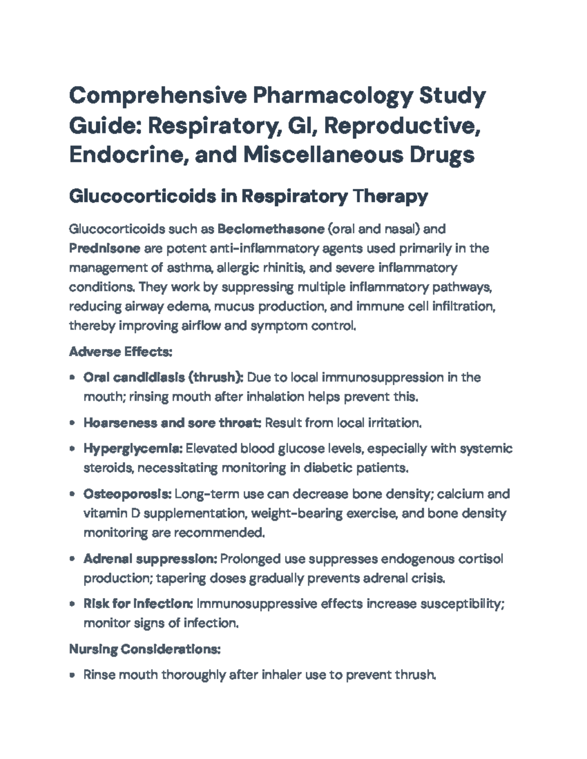 Pharmacology Study Guide: Respiratory, GI, and Endocrine Medications ...