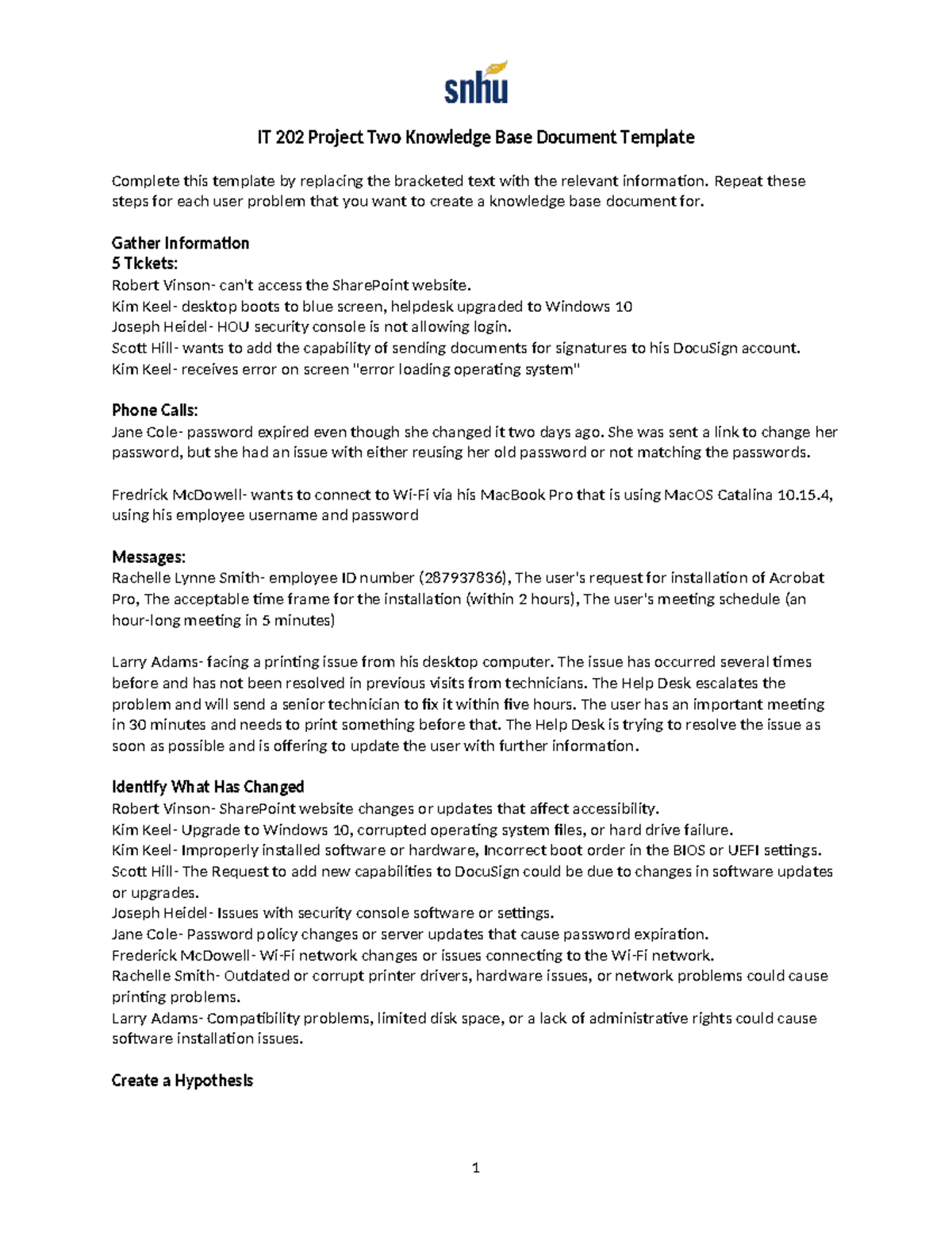 IT 202 Project Two: Knowledge Base Document Template & User Issues - Studocu