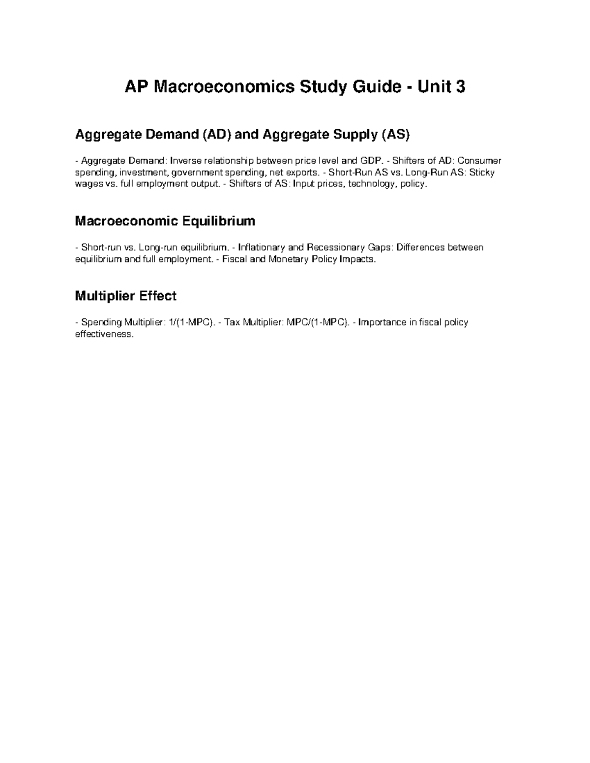 AP Macro Unit 3 - Unit 1 – Basic Economic Concepts Scarcity and Trade-Offs: Scarcity forces ...