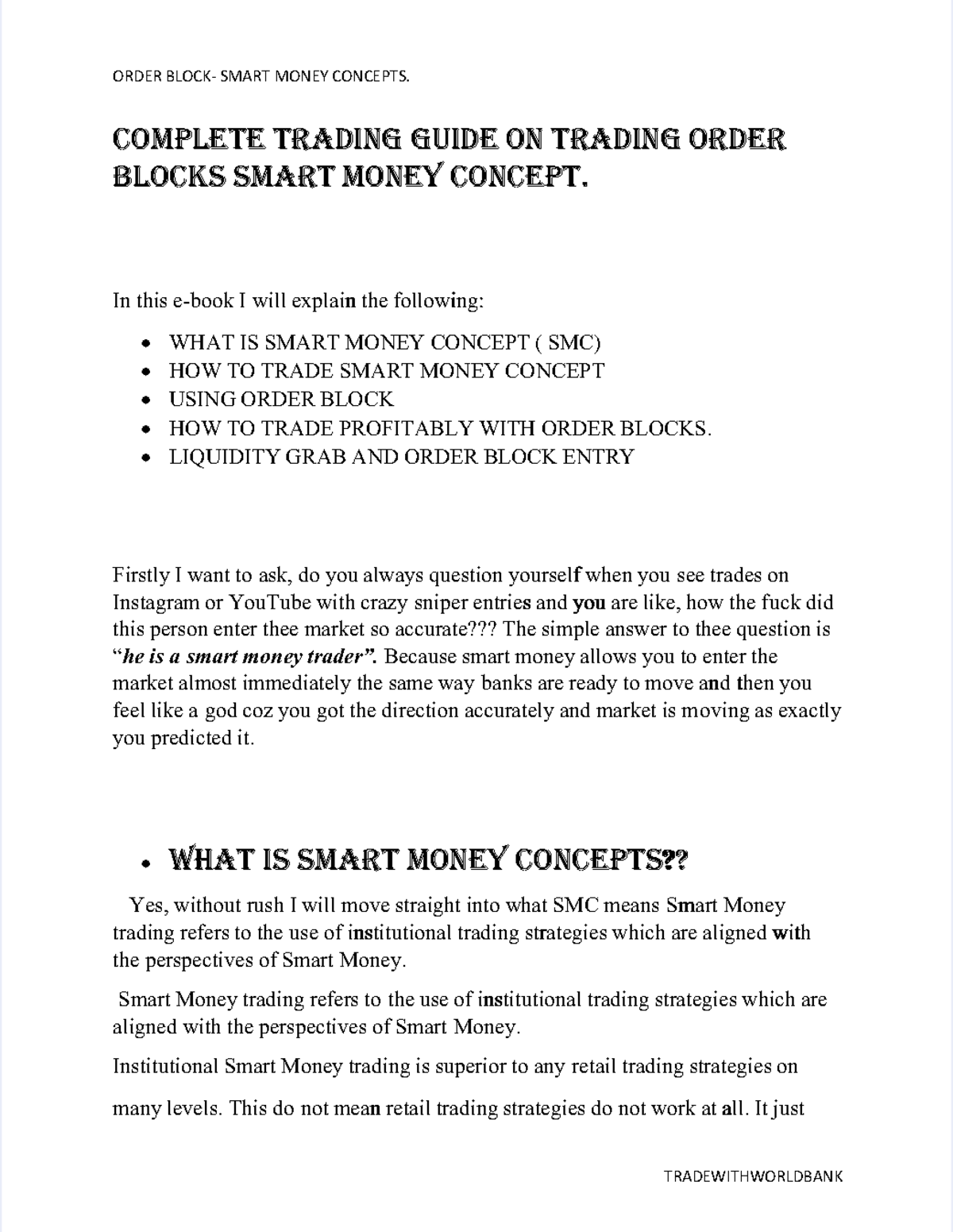 Trading Order Blocks: A Guide to Smart Money Concepts (SMC) - Studocu