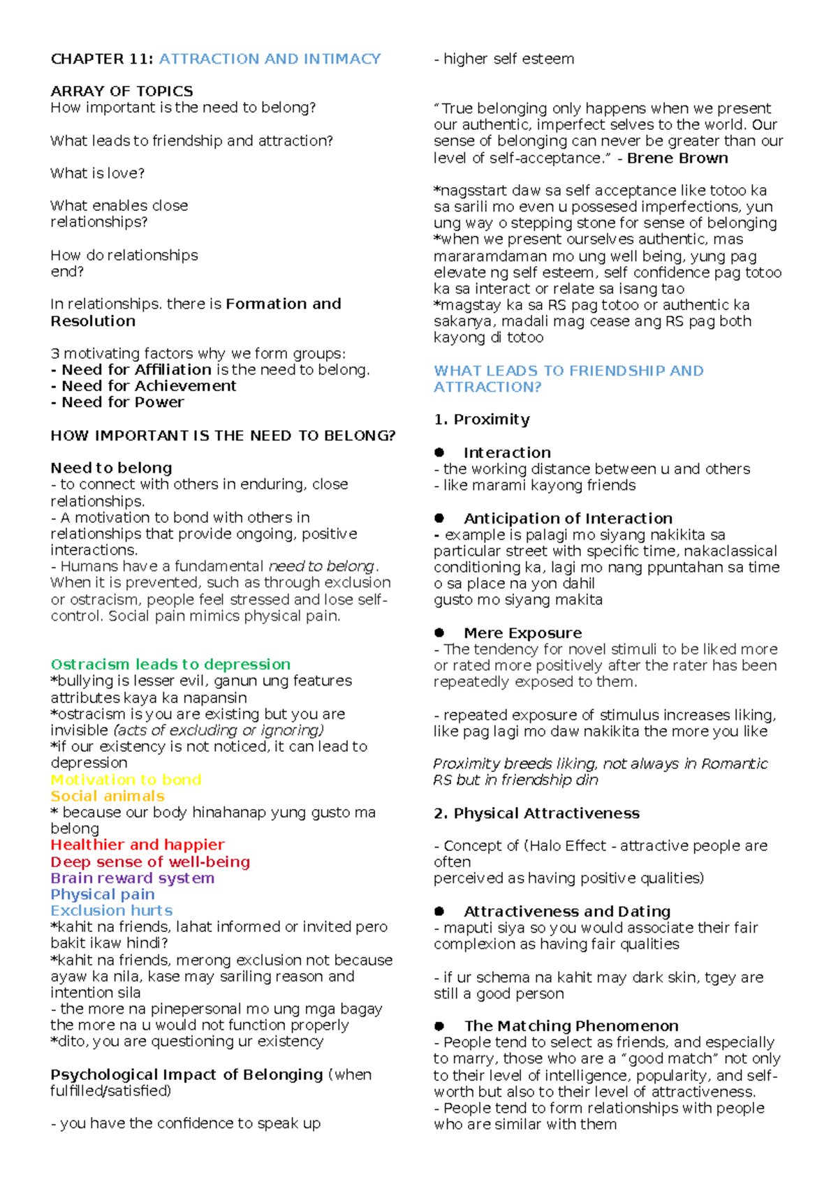 Chapter 11: Understanding Attraction and Intimacy Dynamics - Studocu