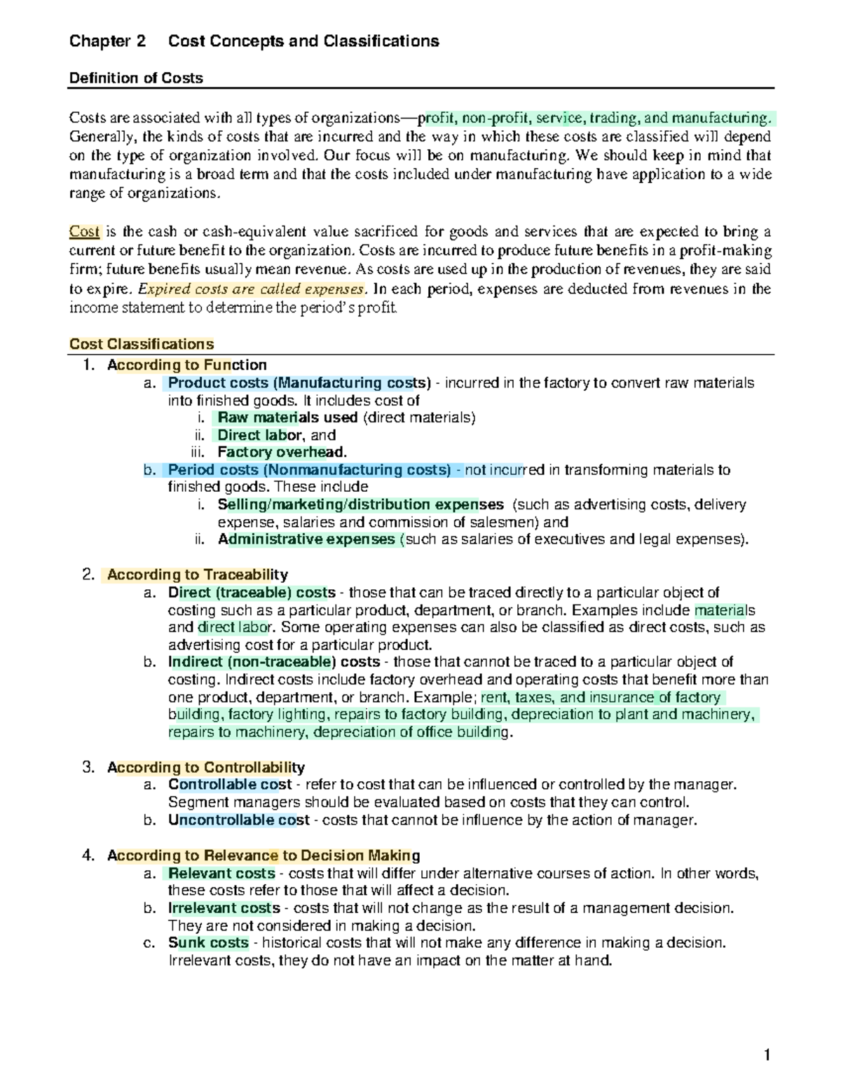 Ch02-Cost-Concepts-and-Classifications: Manufacturing Cost Insights - Studocu