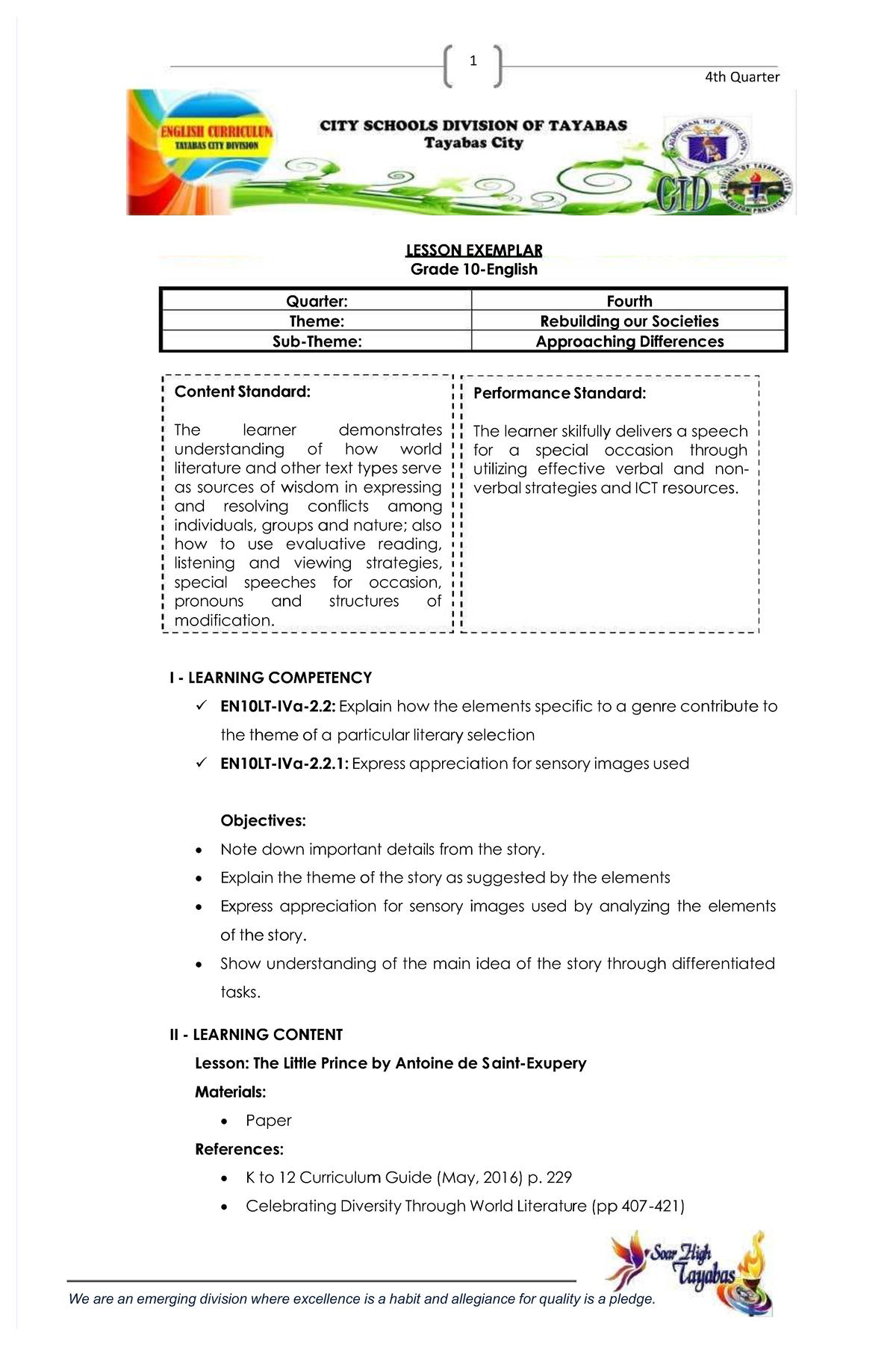 G10 English 4th Quarter Lesson Exemplar: Rebuilding Societies Through ...
