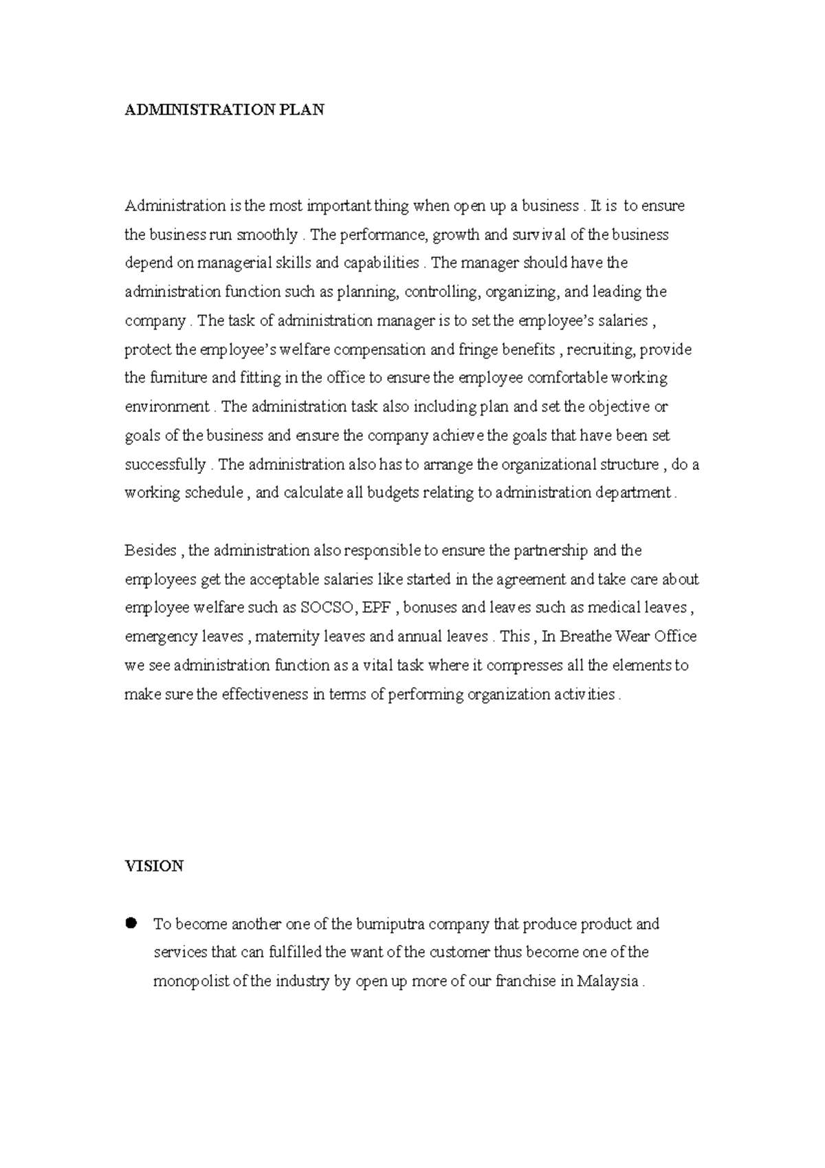 ENT300 Administration Plan for Group Project: Breathe Wear Office - Studocu