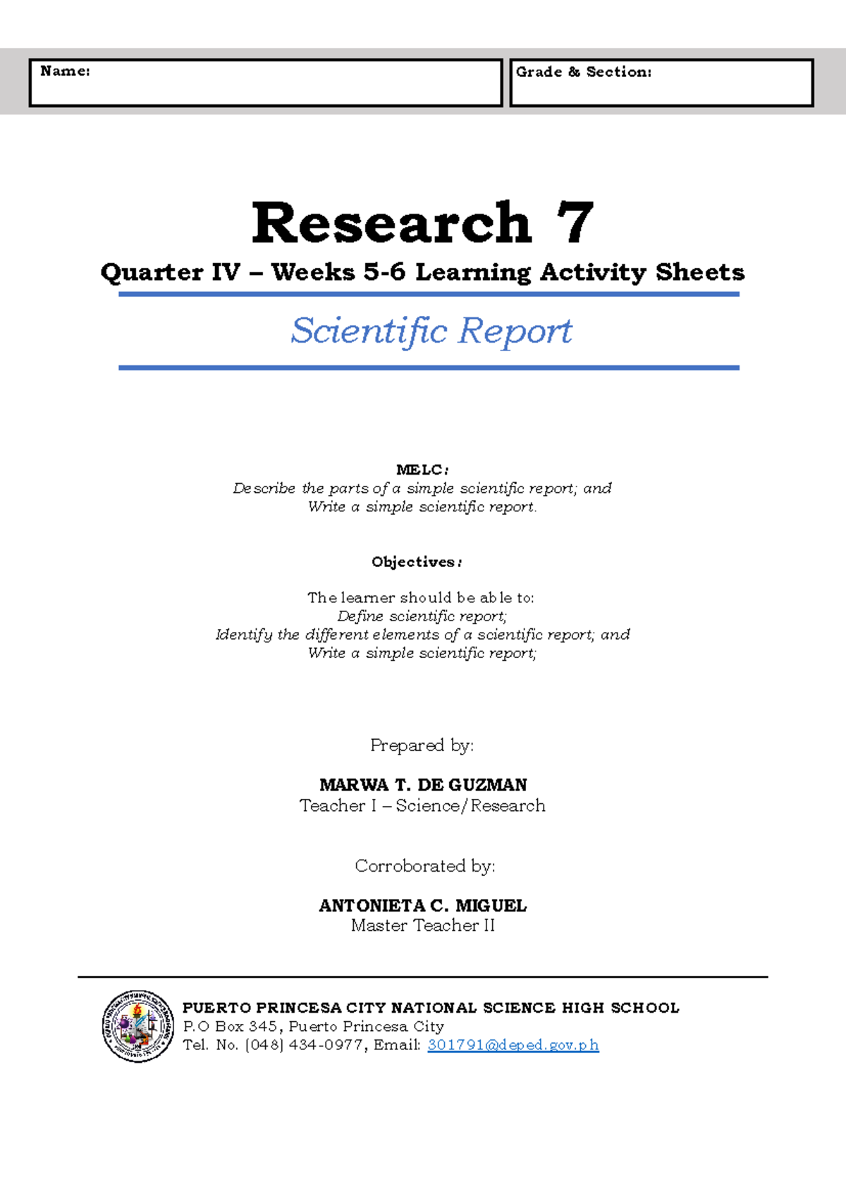 WEEK 5-6 Learning Activity: Writing a Scientific Report - Studocu