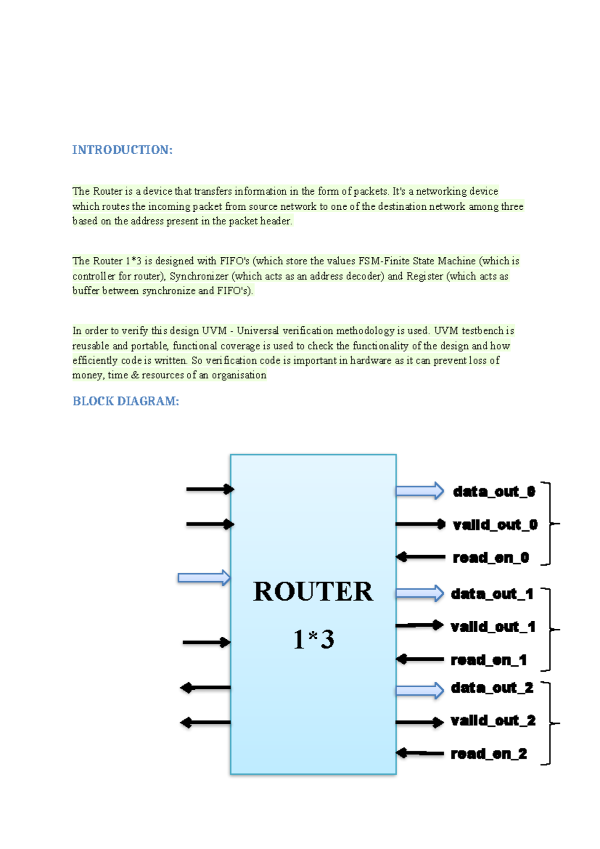 Verification Plan for Router 1*3 Design Using UVM Methodology - Studocu
