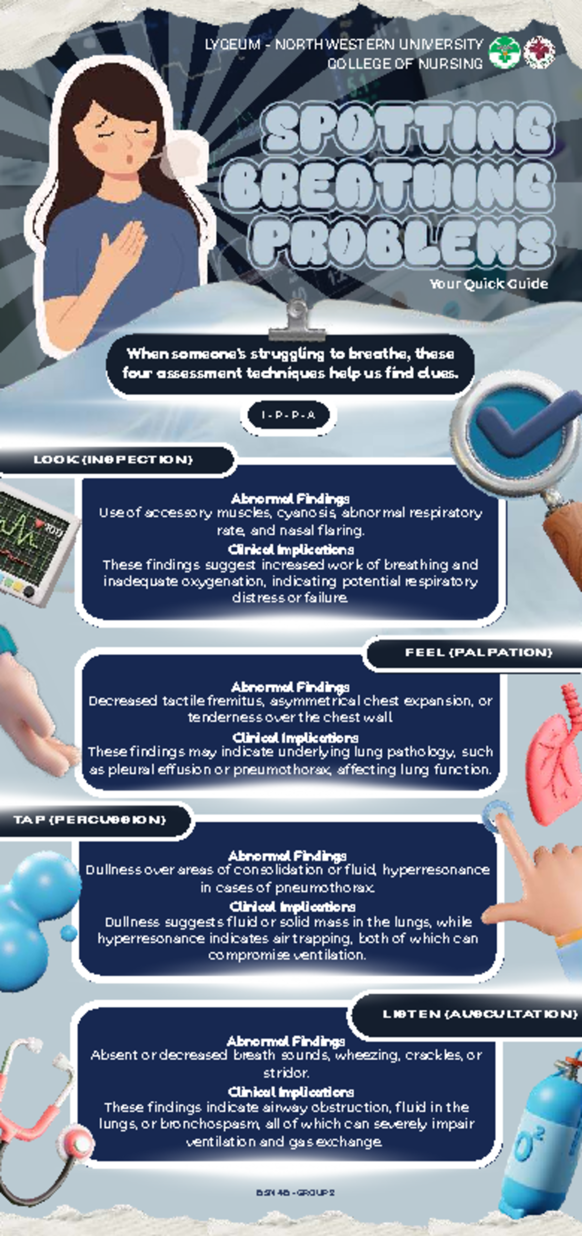 BSN 4B Group 2: Quick Guide to Respiratory Assessment Techniques - Studocu