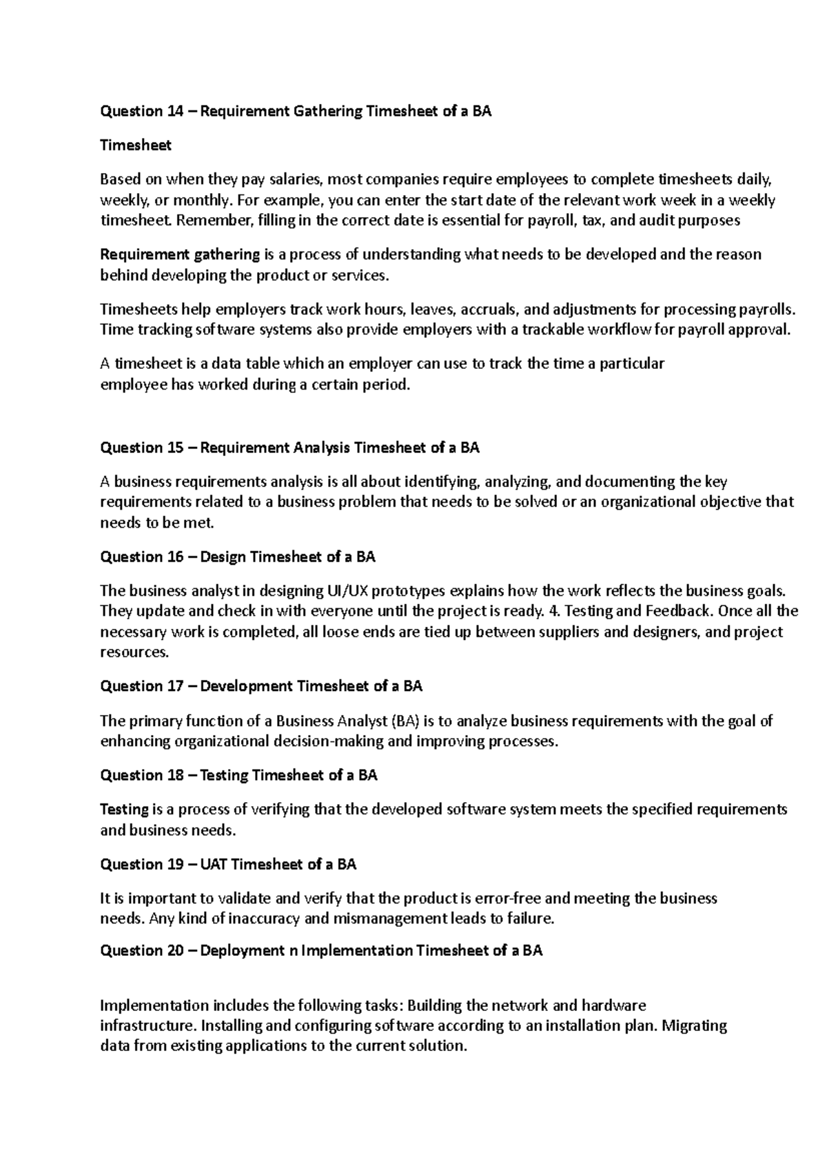 BA Time Tracking & Requirement Analysis: A Comprehensive Guide - Studocu