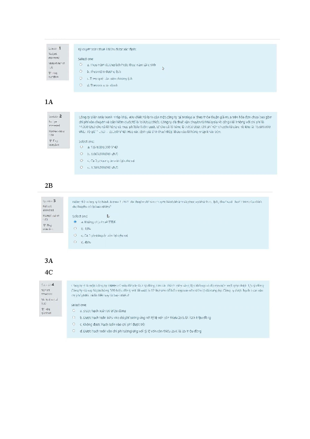 Final Exam Answers for Course 1A 2B 3A 4C 5D 6D - Studocu
