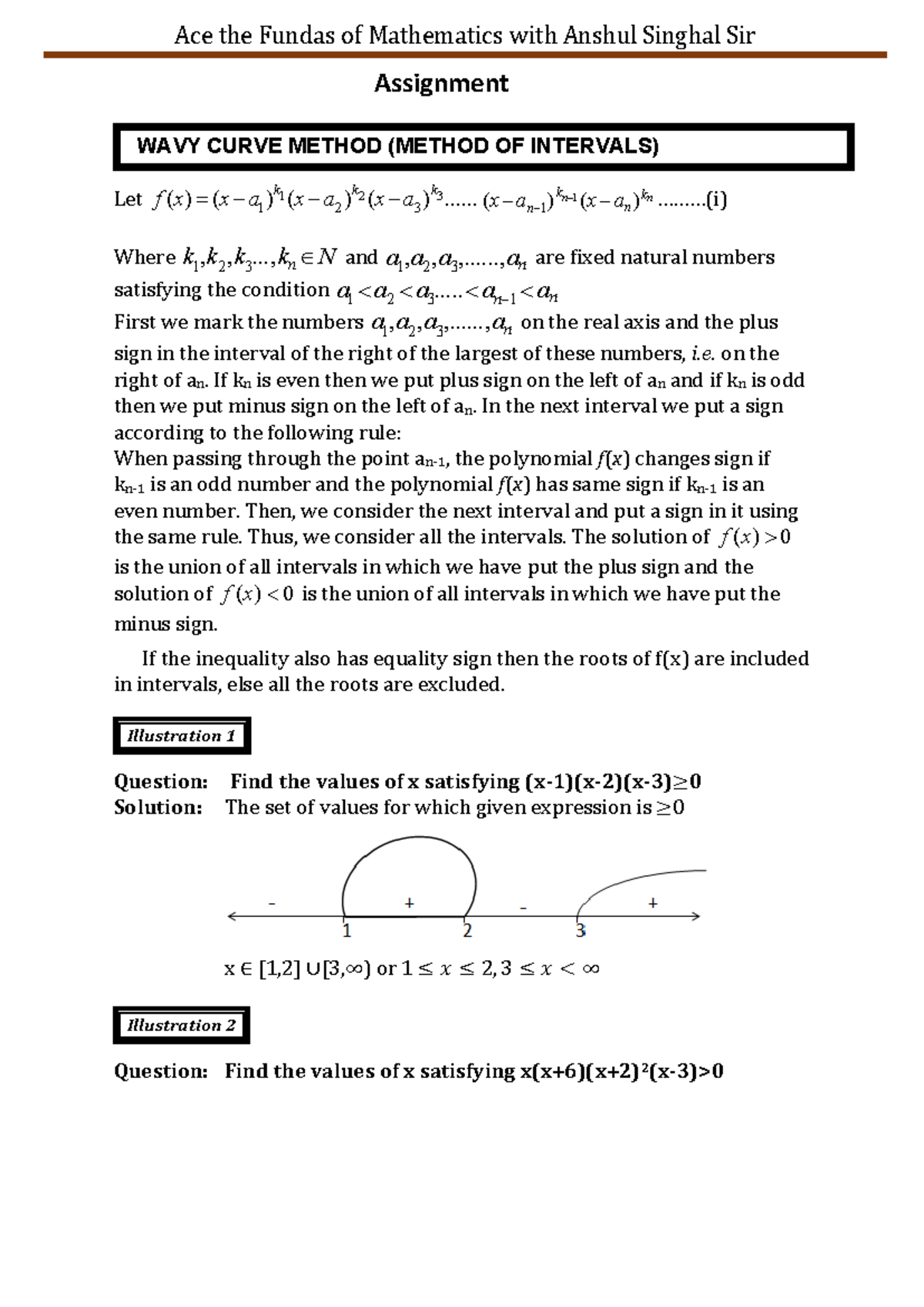 Calculus Prerequisite Assignment 2: Wavy Curve Method Explained - Studocu
