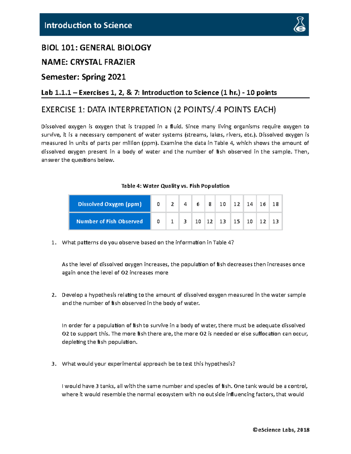 Lab 1.1.1 BIOL 101: Introduction to Science Exercises & Observations ...