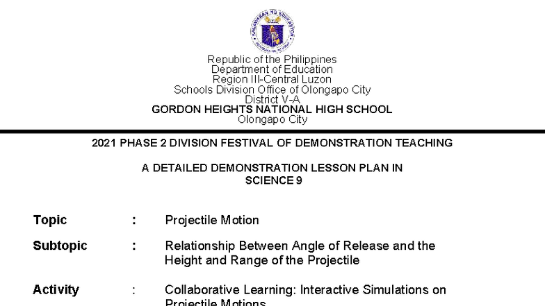 Detailed Lesson Plan on Projectile Motion: Angle of Release vs. Height ...