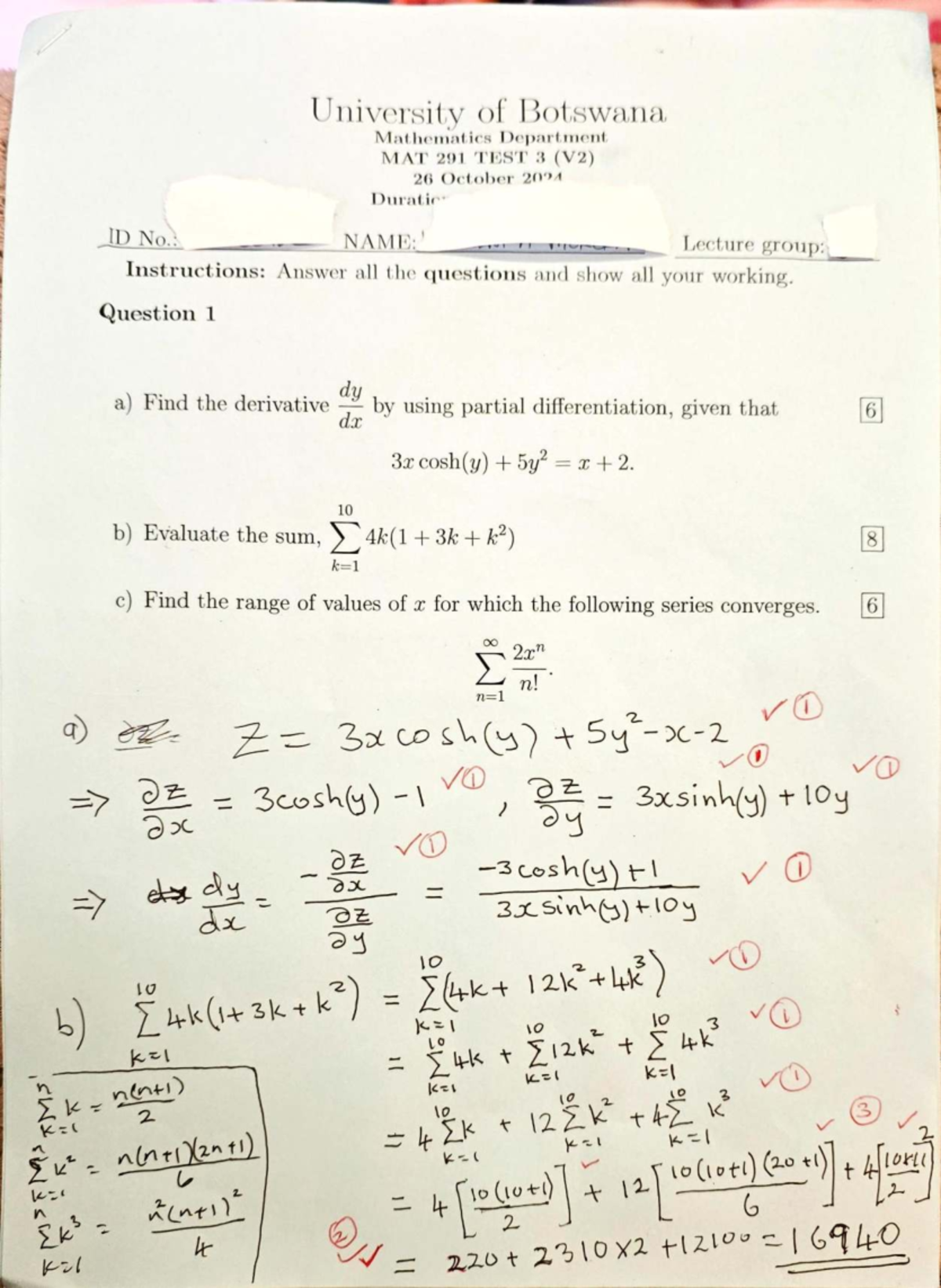 MAT 291 Test: Partial Differentiation & Series Convergence - Studocu