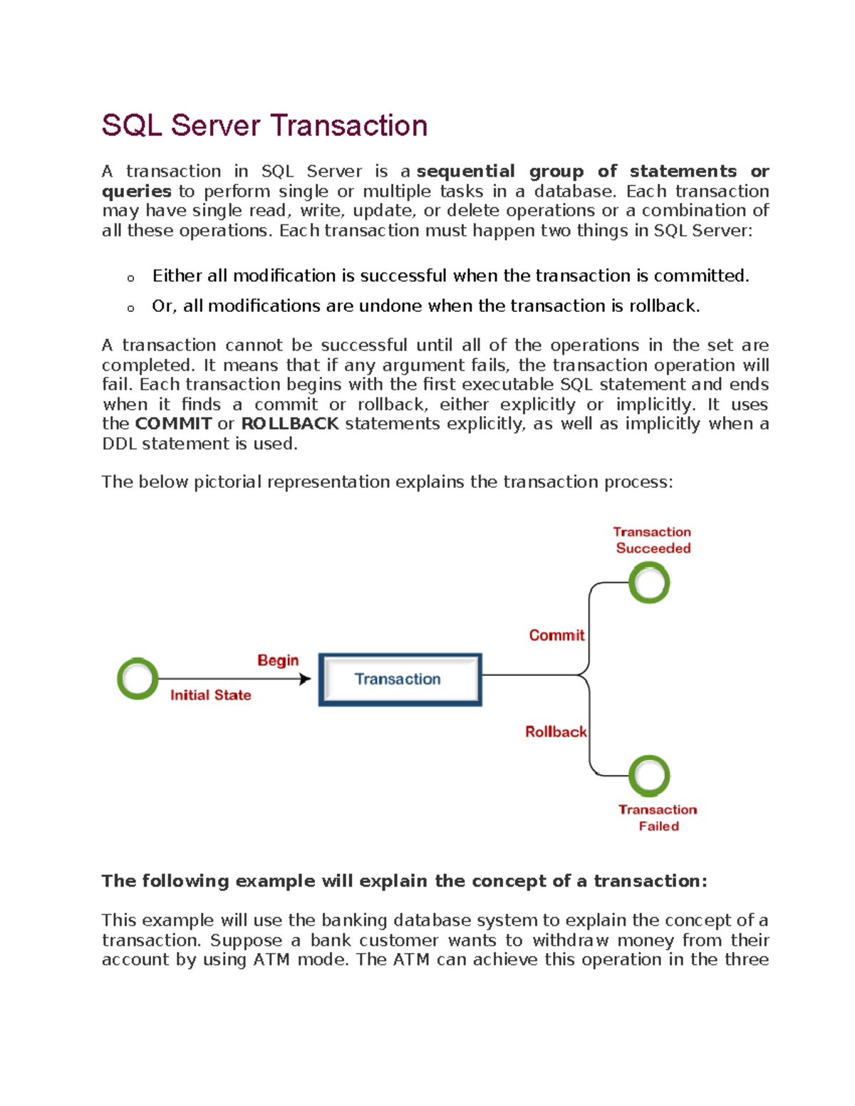 SQL Server Transaction Management: Concepts and Commands (SQL101) - Studocu