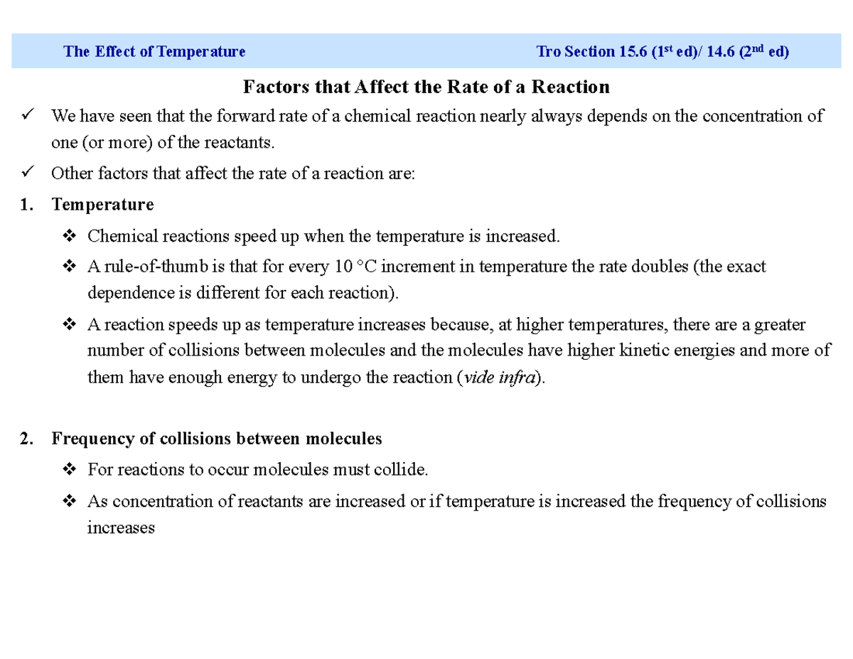 Factors Affecting Reaction Rates: Temperature & Kinetics (Chem 101 ...