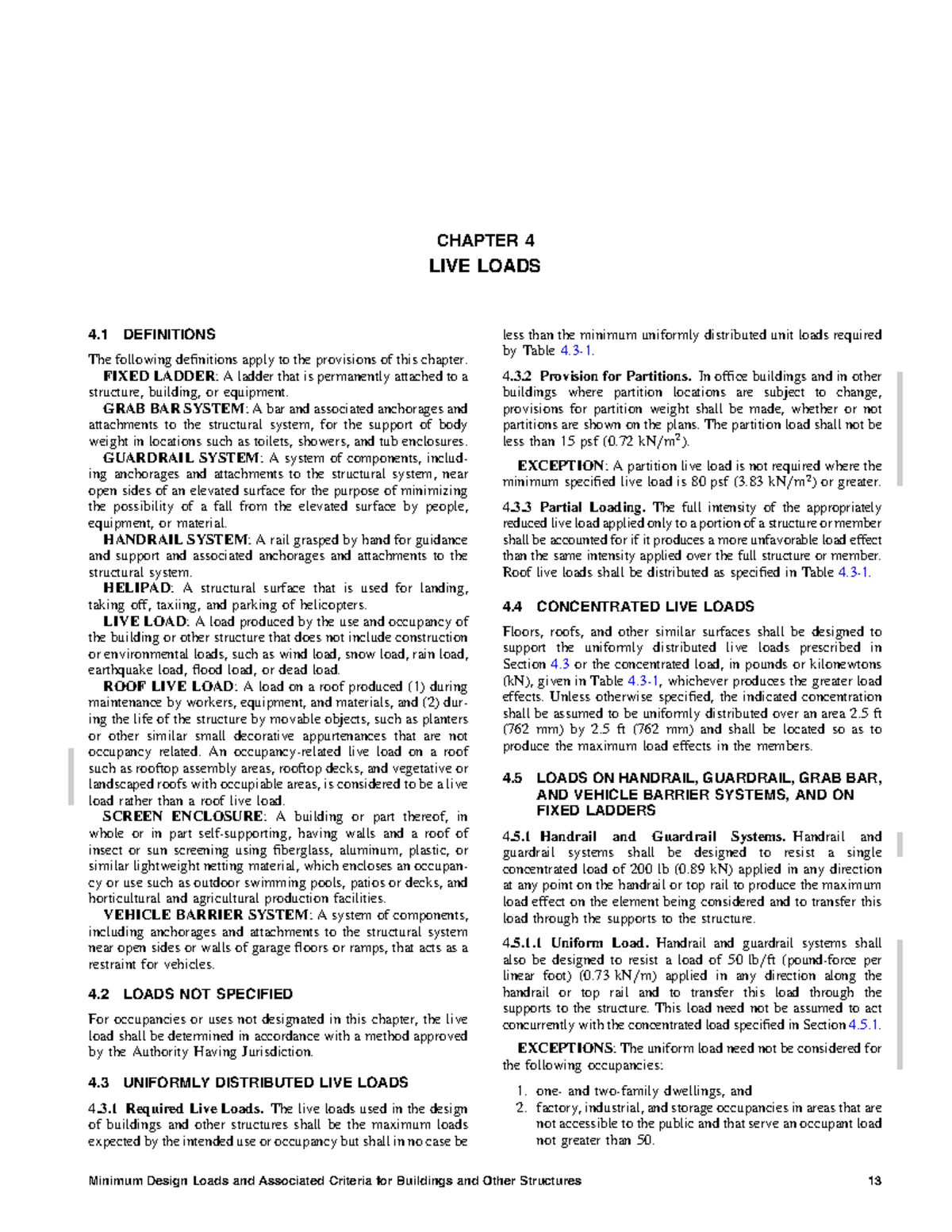 ASCE 7-16: Chapter 4 - Standards for Live Load Definitions - Studocu