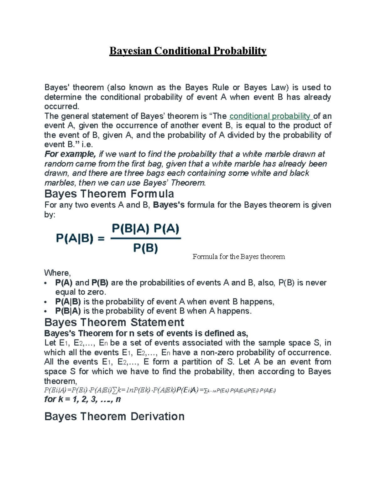 Bayesian Conditional Probability: Understanding Bayes Theorem and Applications - Studocu