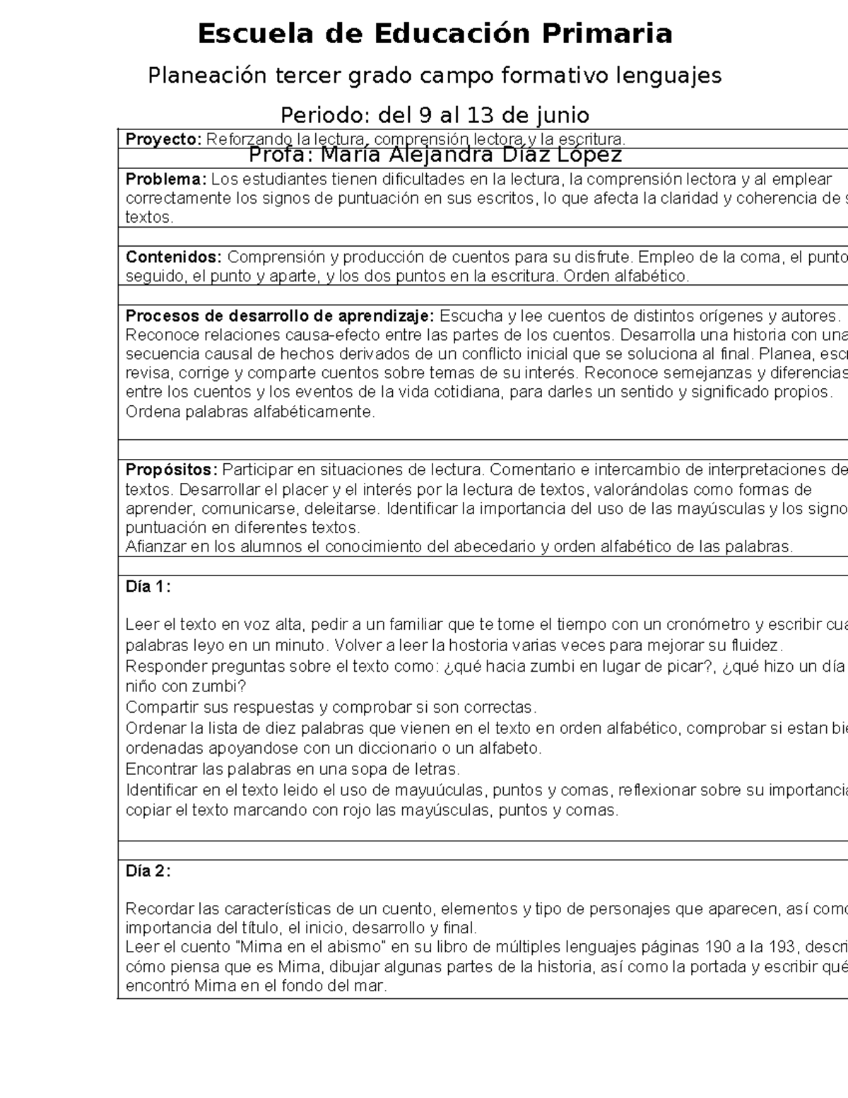 Planeación de Lenguajes para Tercer Grado: Reforzando la Lectura y ...