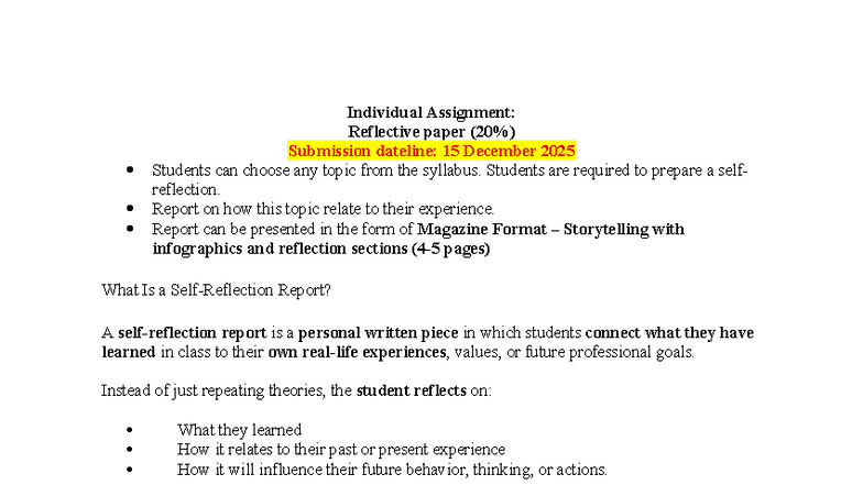 Reflective Paper on Personal Experience - MGT430 Assignment - Studocu