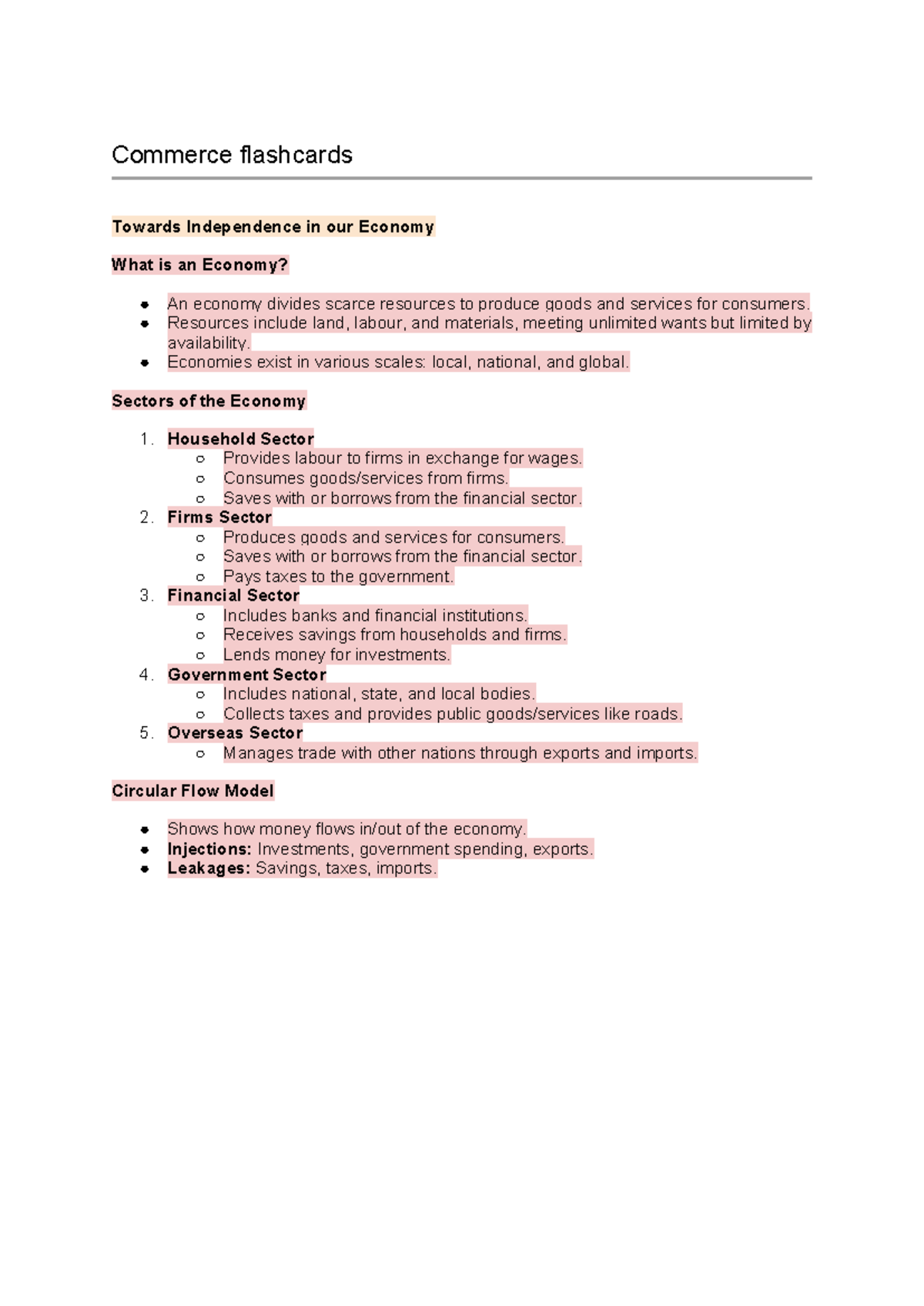 Commerce Flashcards: Understanding the Economy and Employment (N/A ...