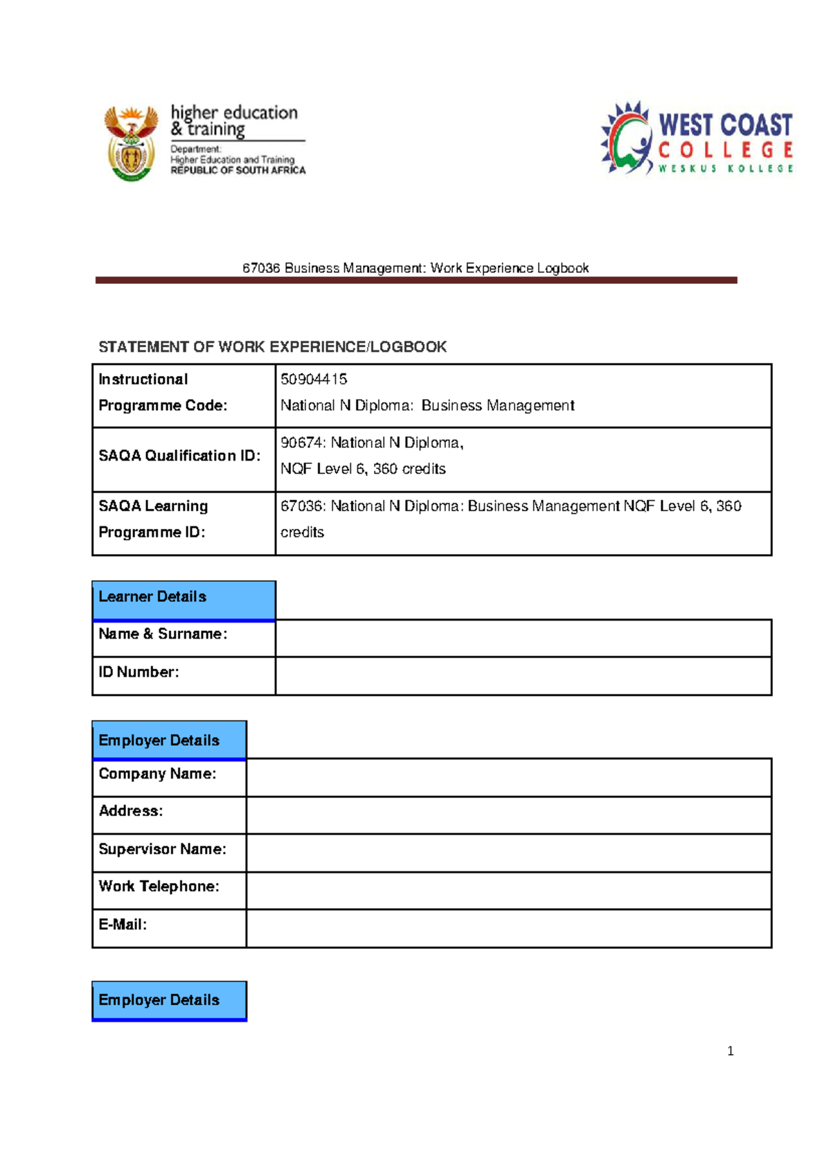 67036 Business Management Work Experience Logbook Overview - Studocu