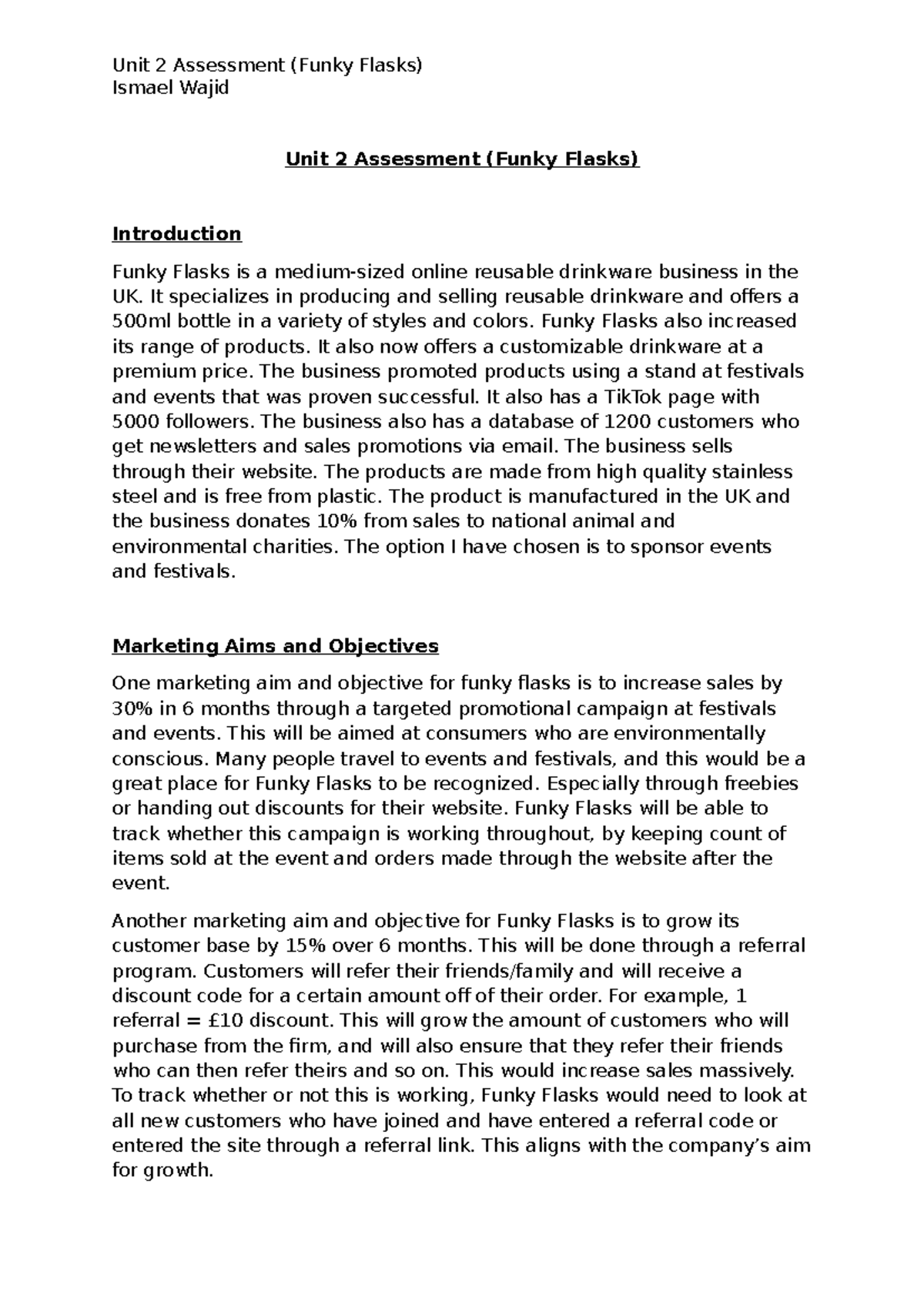 Unit 2 Assessment: Marketing Strategies for Funky Flasks - Studocu