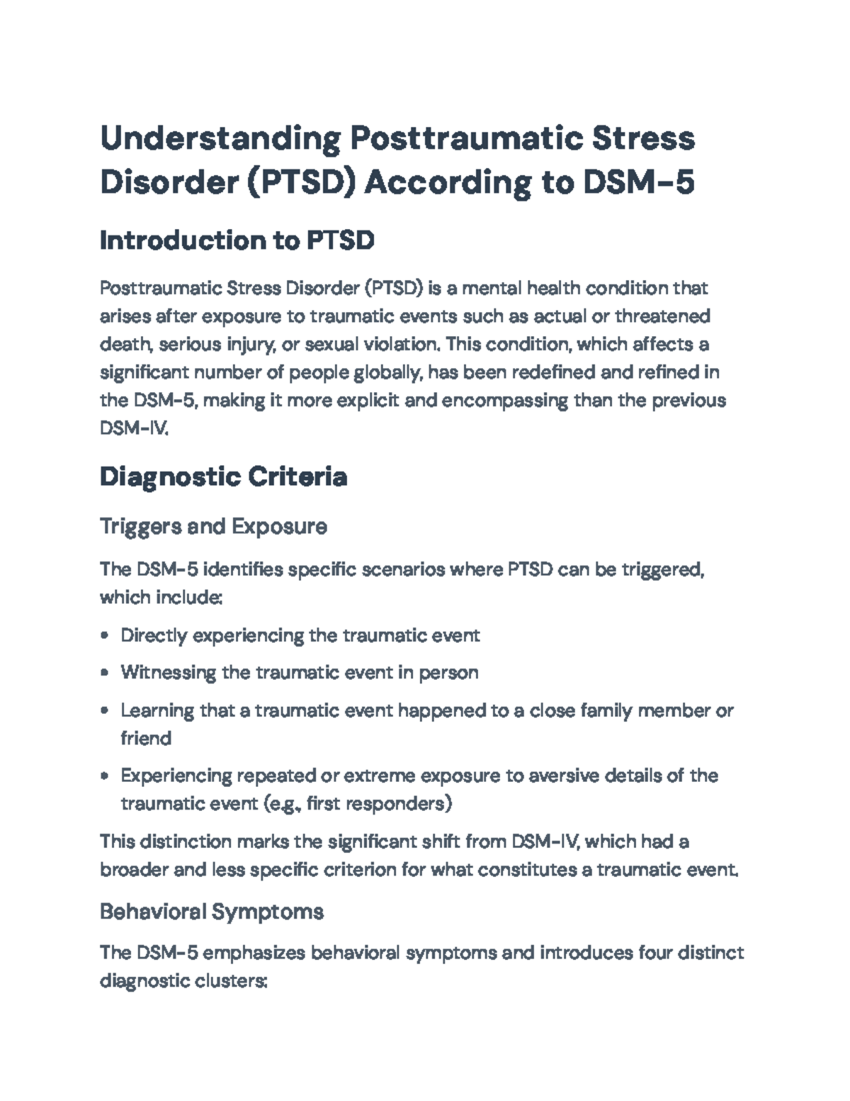 Understanding PTSD: DSM-5 Criteria & Military Implications - Studocu