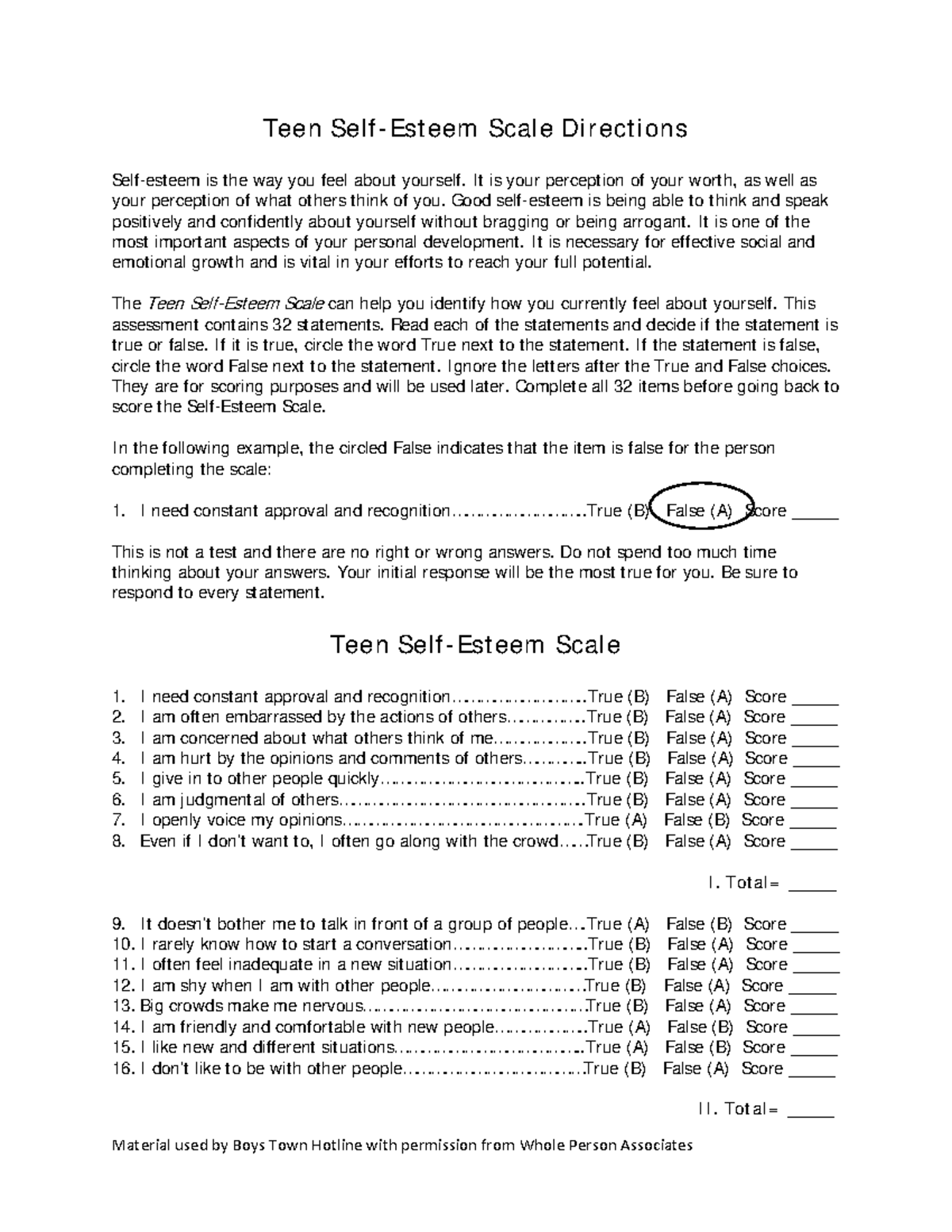 Teen-self-esteem - Survey - Material used by Boys Town Hotline with ...