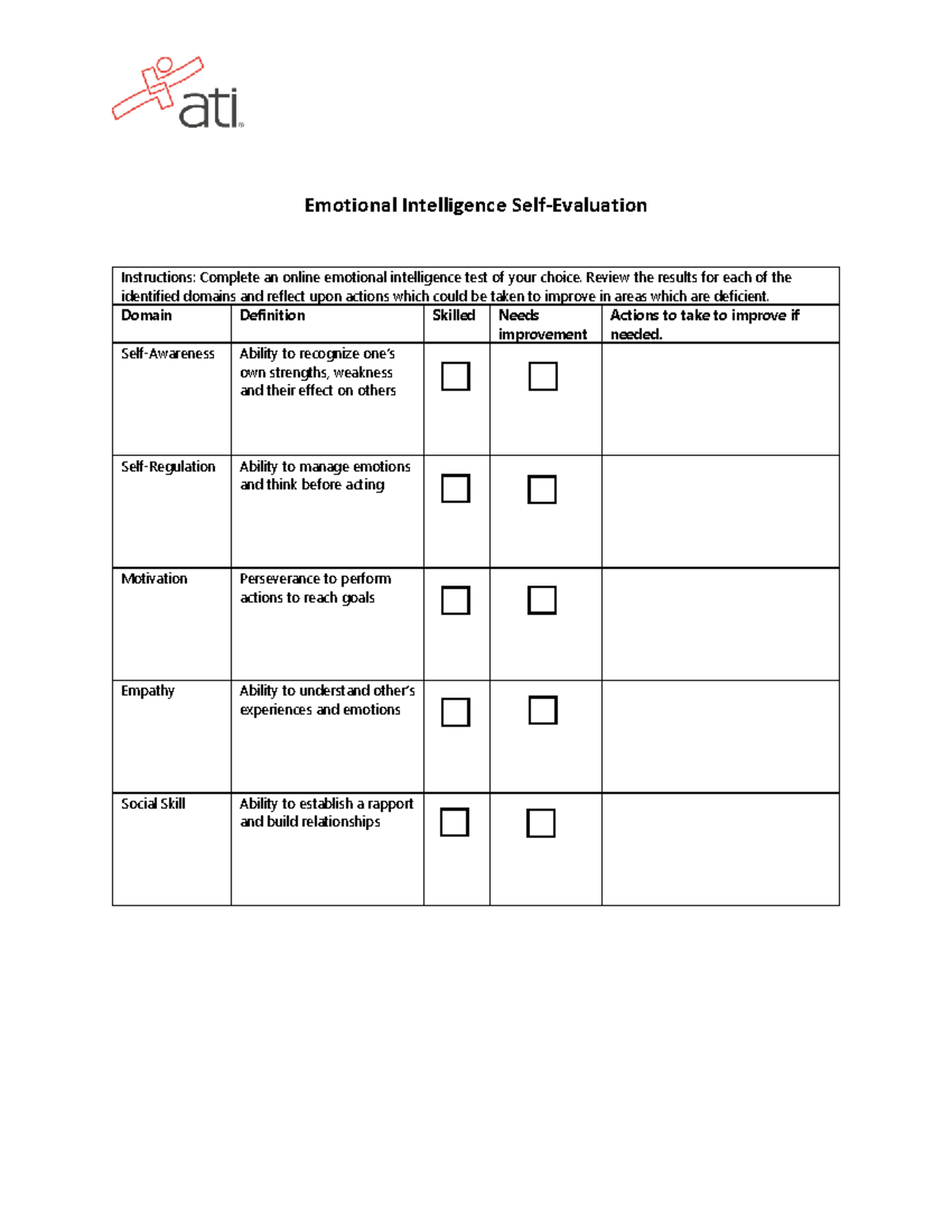 Emotional Intelligence form - Emotional Intelligence Self-Evaluation ...