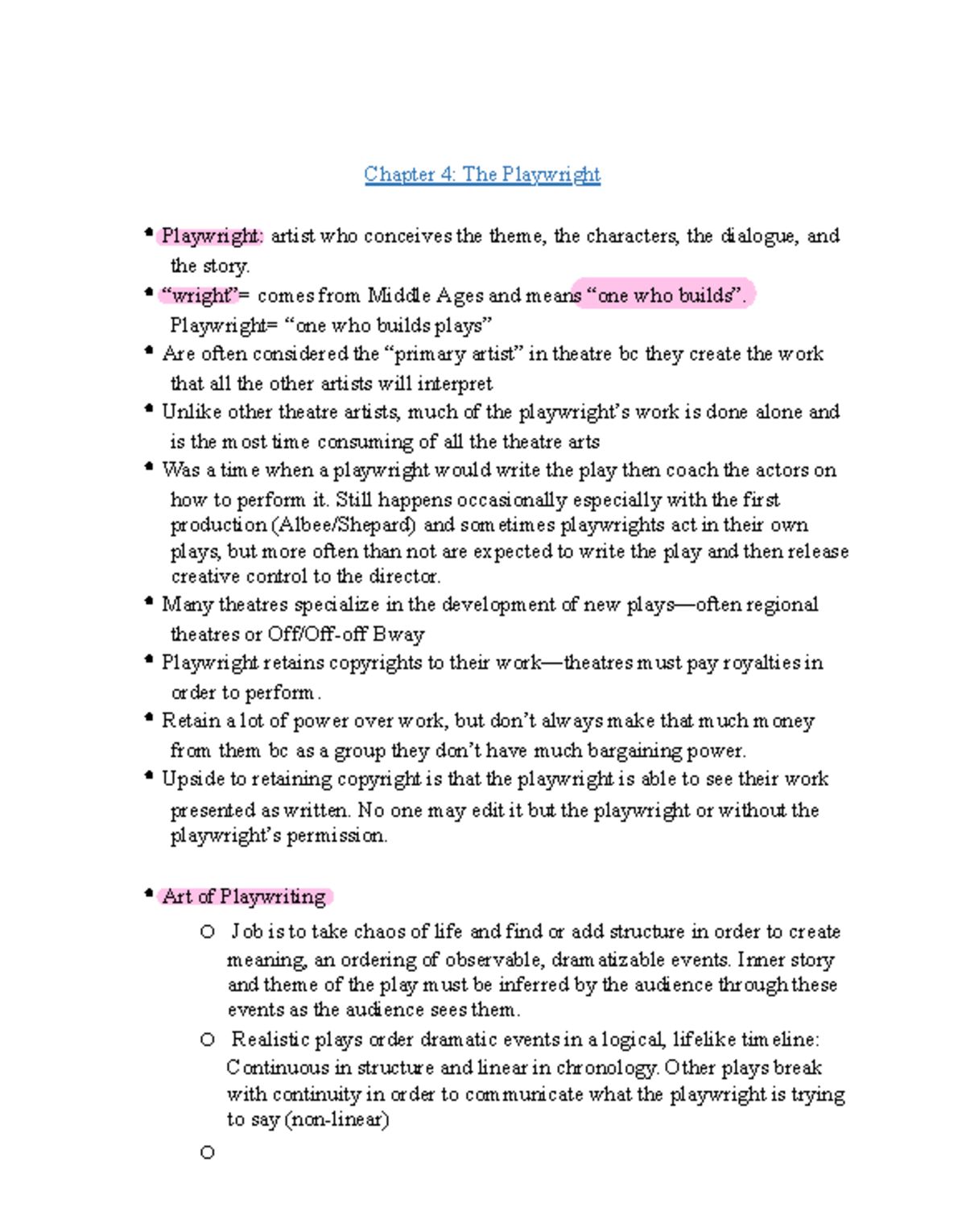 Chapter 4 - Understanding the Role of the Playwright in Theatre - Studocu