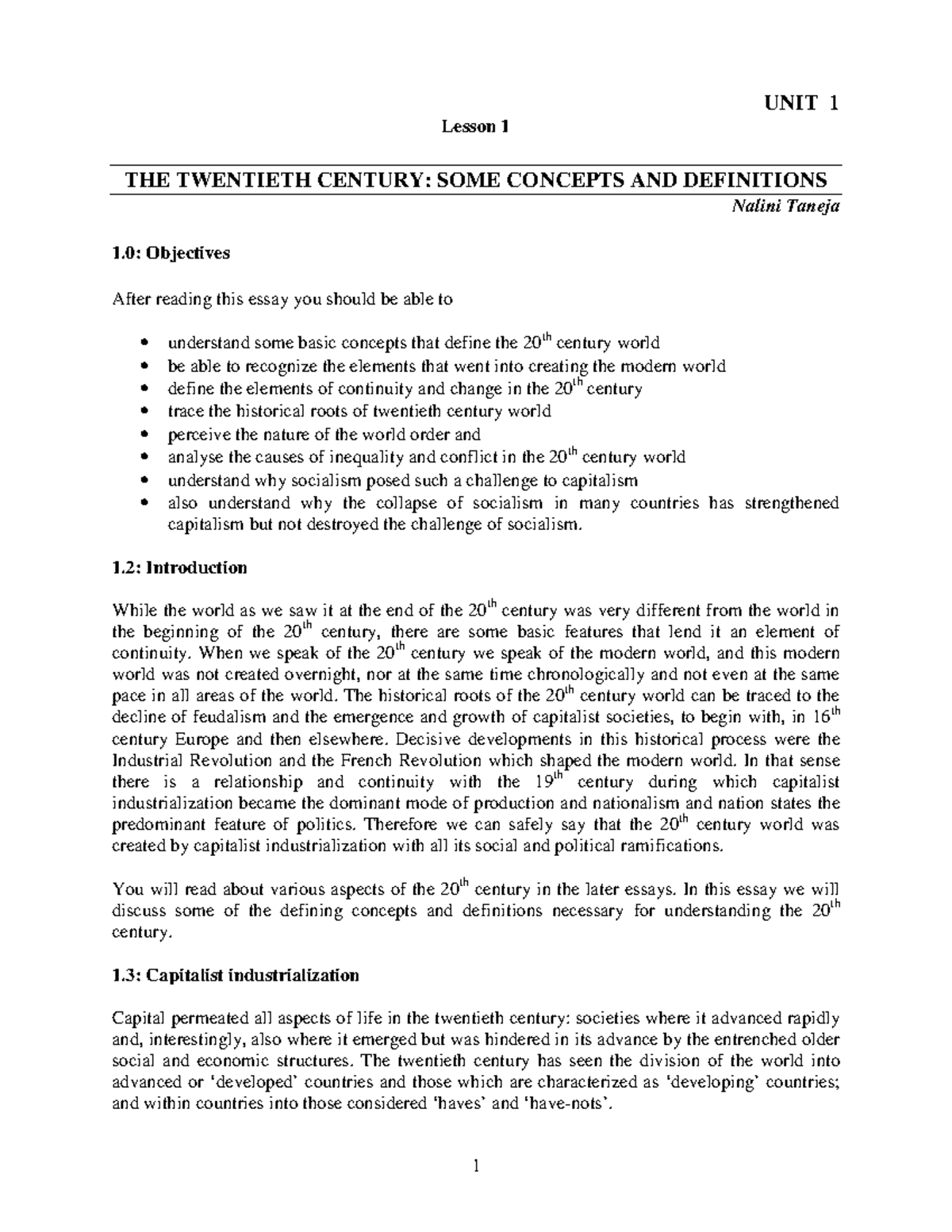 History 1 Semester 5 For DU - UNIT 1 Lesson 1 THE TWENTIETH CENTURY ...