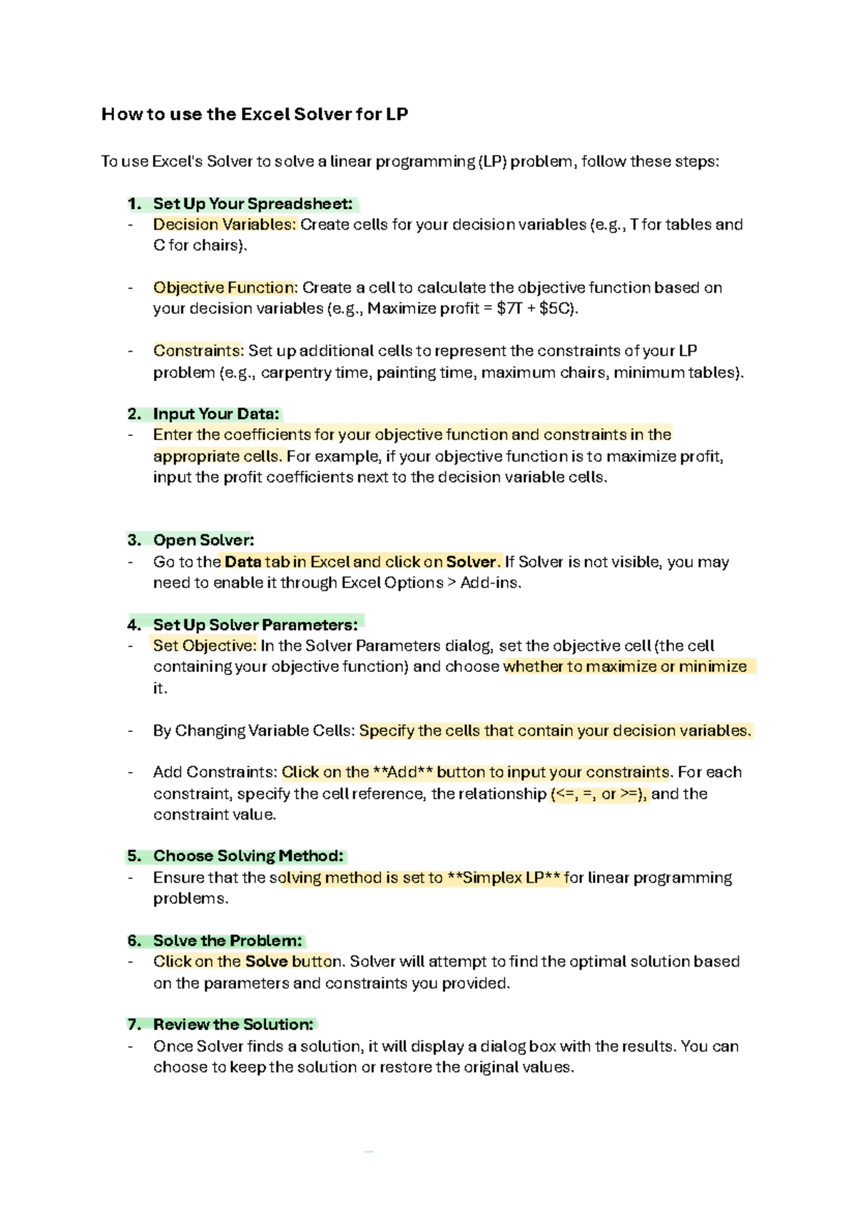 Excel Solver for Linear Programming: Step-by-Step Guide - Studocu