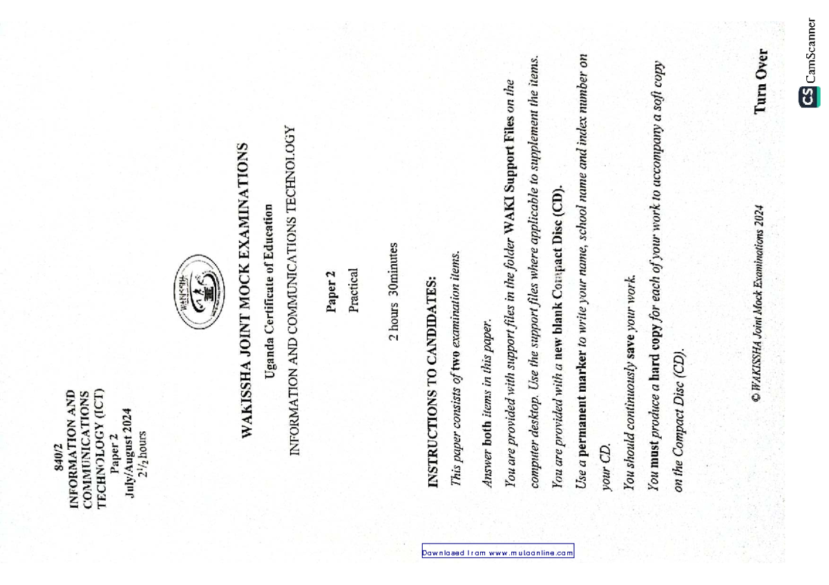 ICT Paper 2 Joint Mock Exam 2024 - Practical Instructions - Studocu
