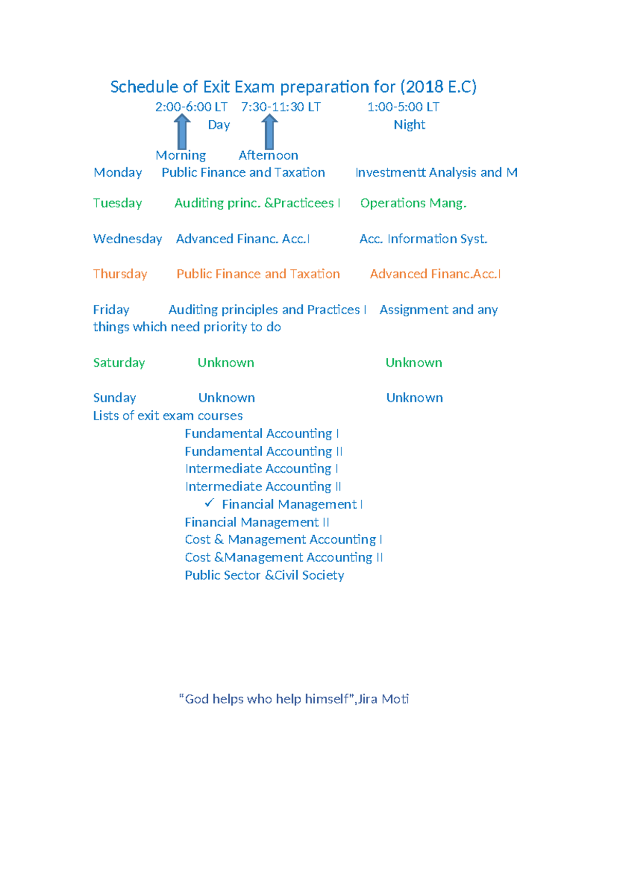 Exit Exam Prep Schedule (2018 E.C) for LT Courses - Studocu